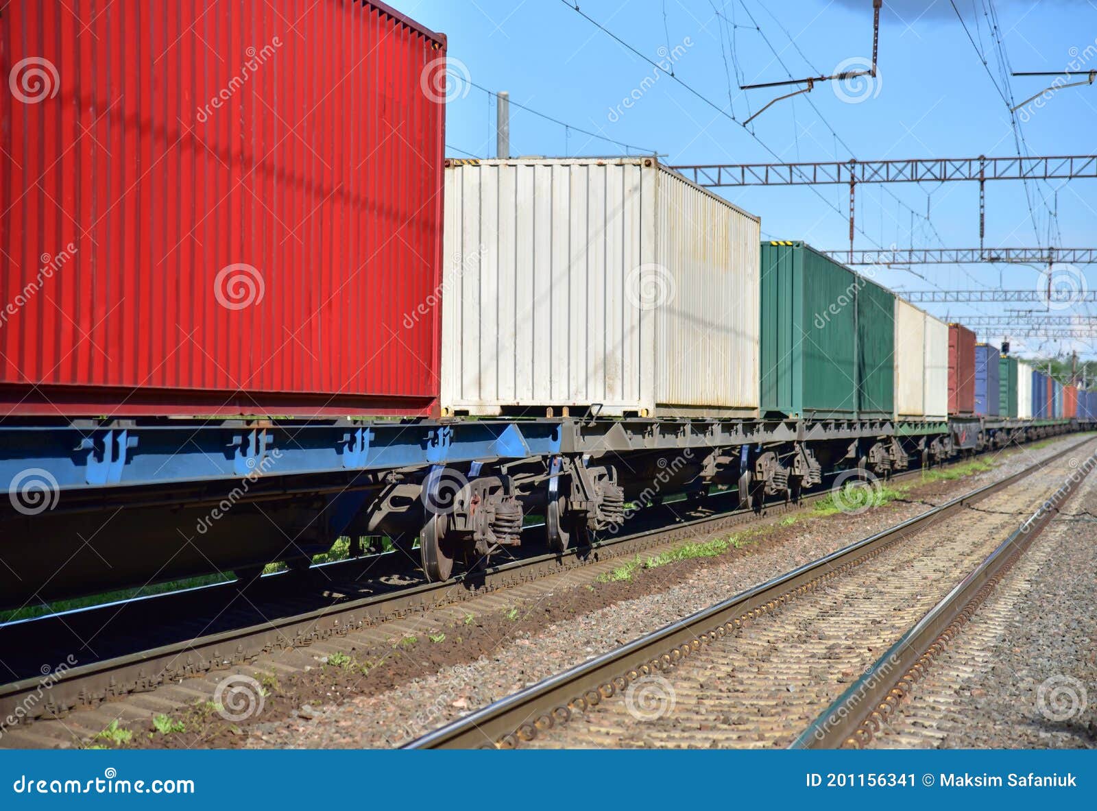 Cargo Containers Transportation on Freight Train by Railway. Intermodal ...