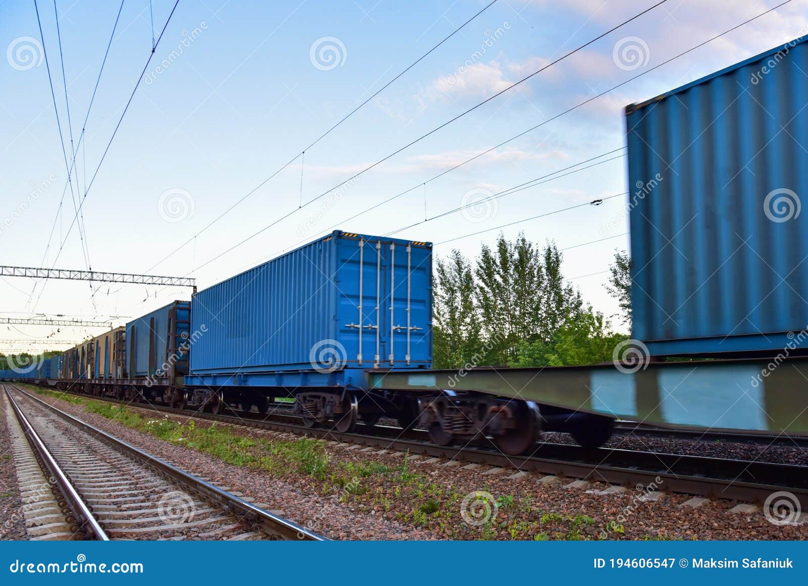 Cargo Containers Transportation on Freight Train by Railway. Intermodal ...