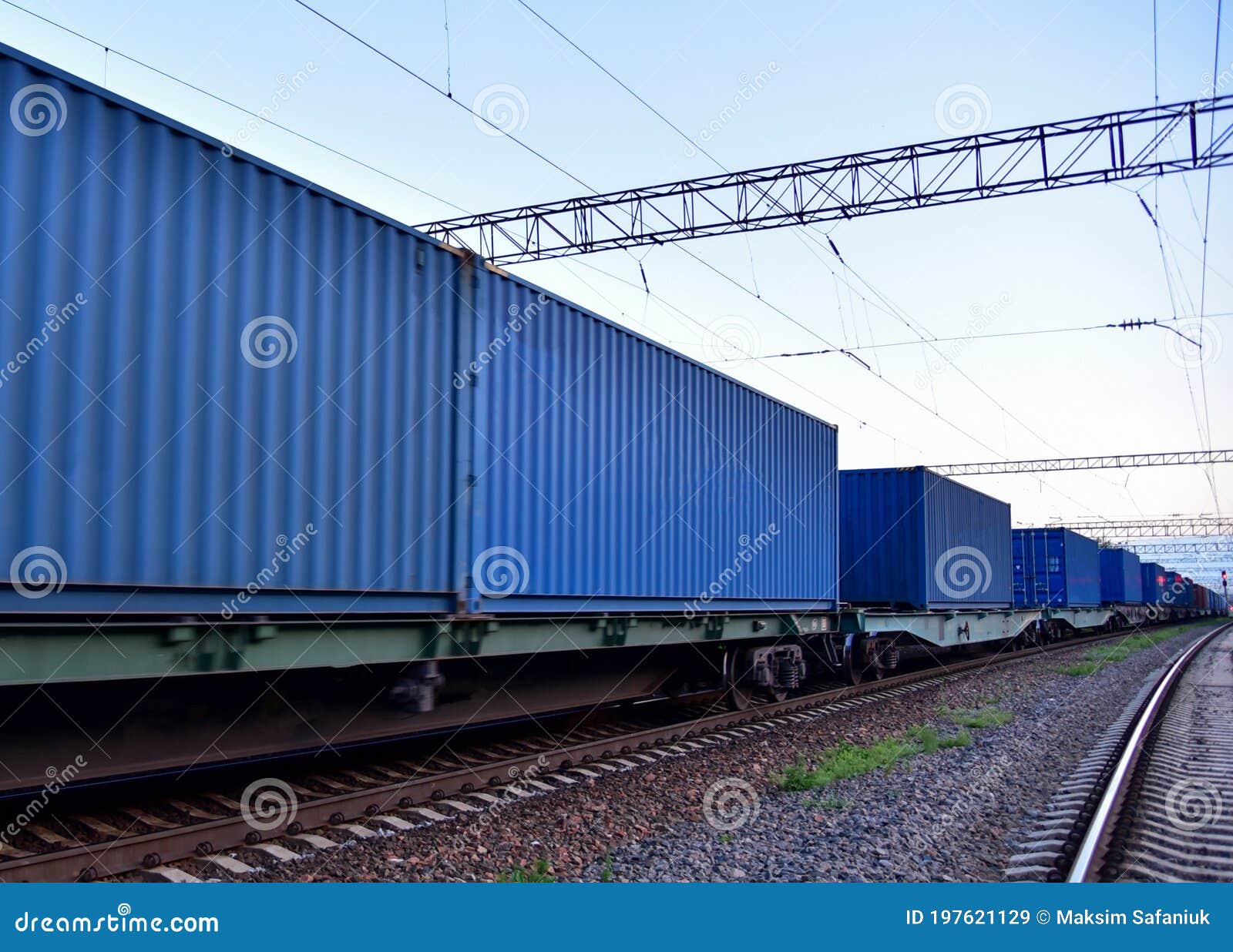 Cargo Containers Transportation on Freight Train by Railway. Intermodal ...