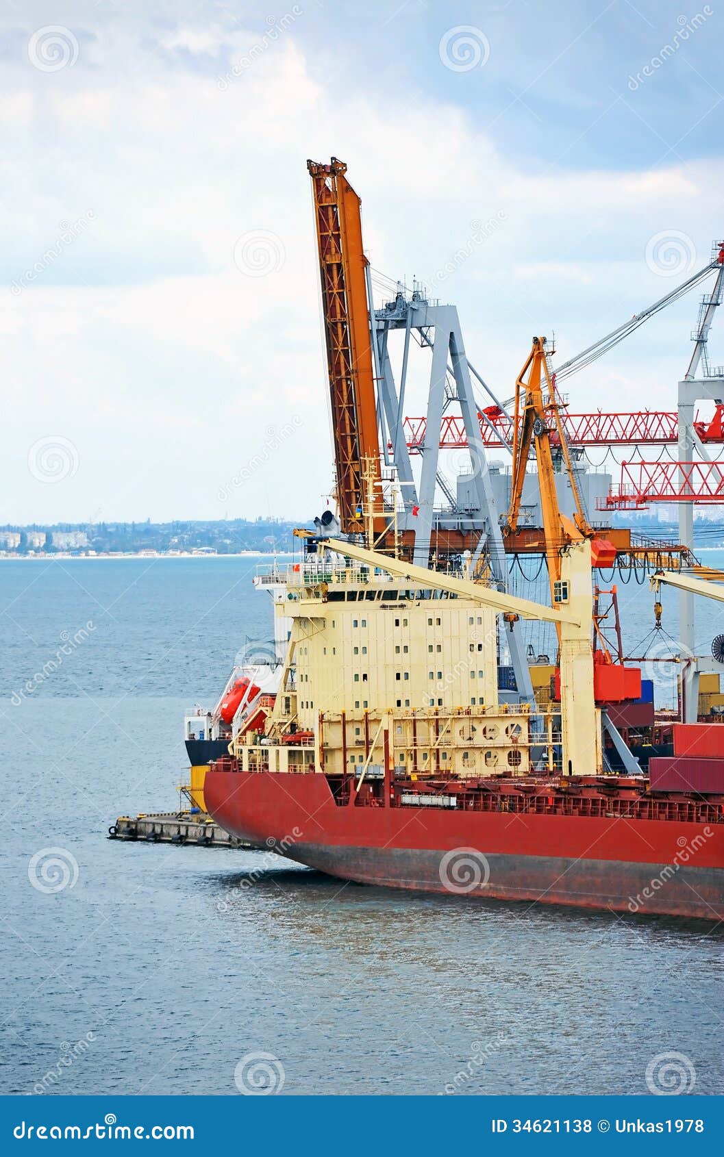 Cargo Crane and Container Ship Stock Photo - Image of harbor, quayside ...
