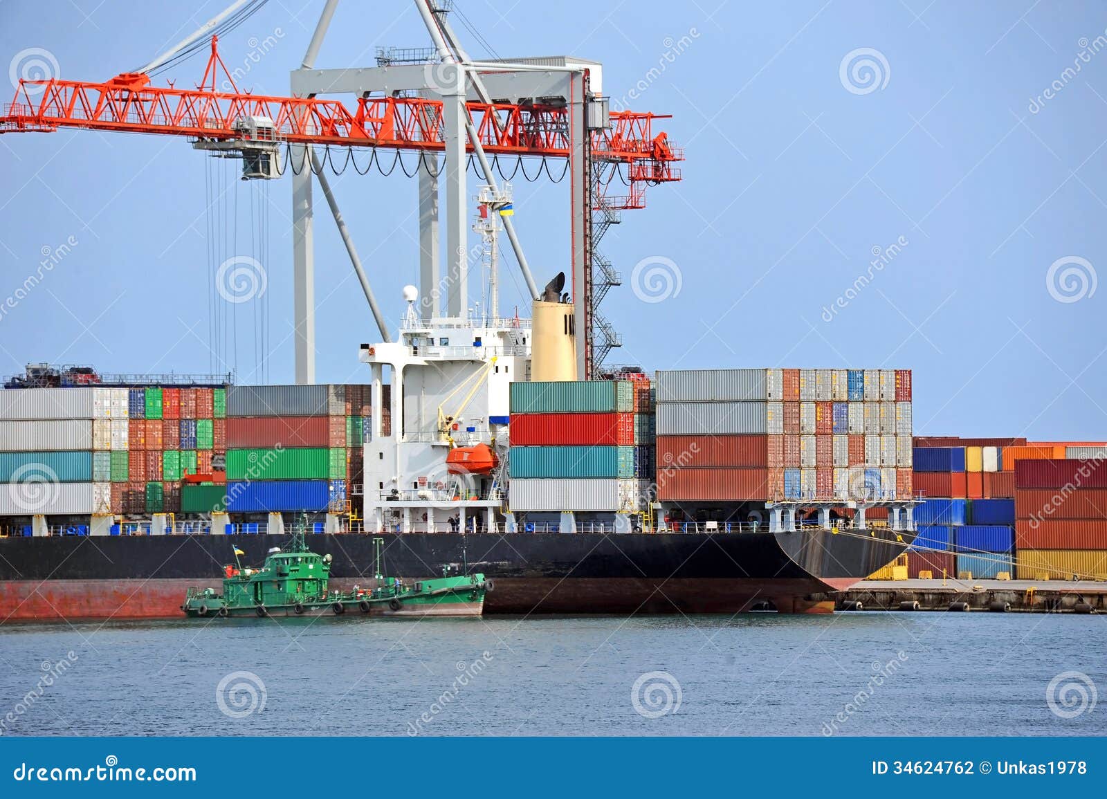 Cargo Crane and Container Ship Stock Photo - Image of industry, dock ...