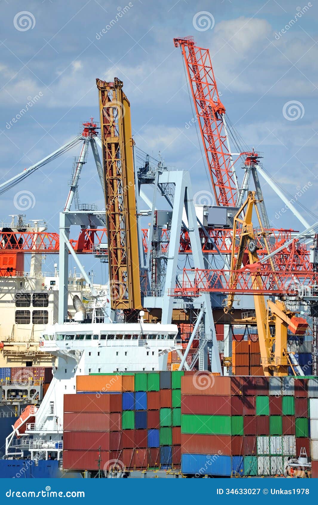 Cargo Crane and Container Ship Stock Image - Image of freighter, device ...