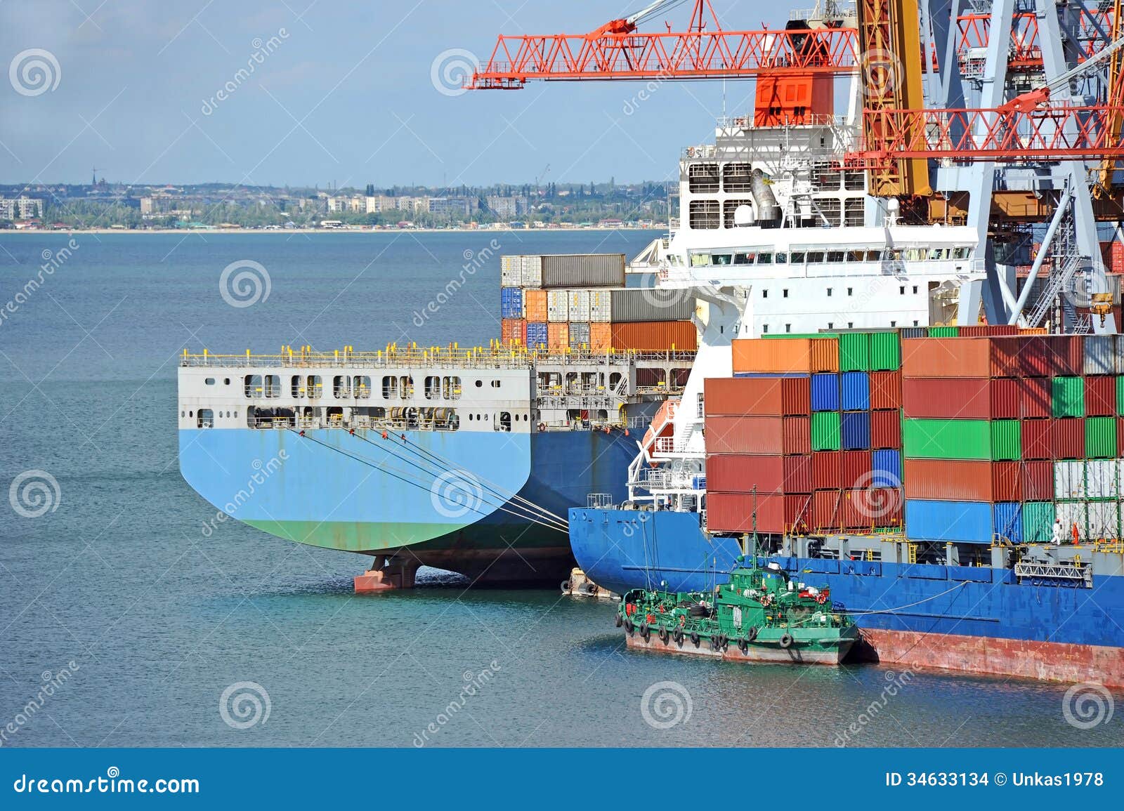 Cargo Crane and Container Ship Stock Photo - Image of quay, freighter ...