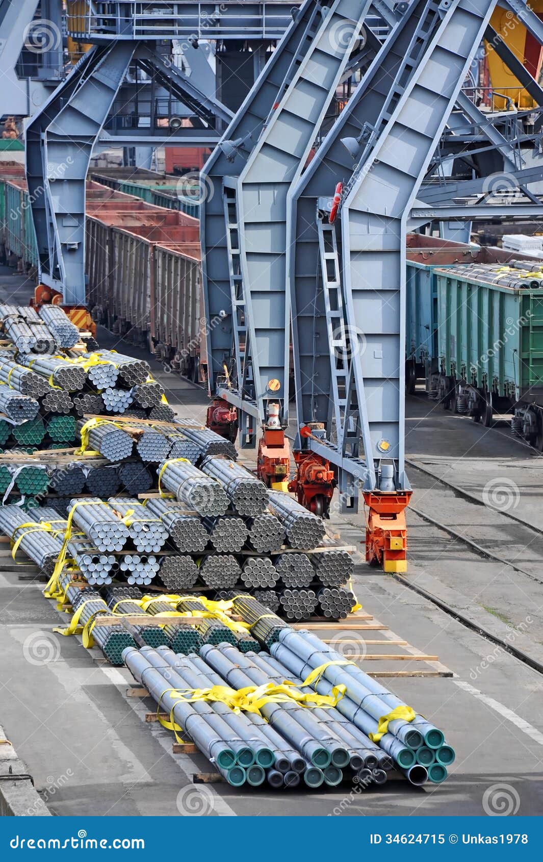 Cargo crane and pipe stack stock image. Image of boat - 34624715