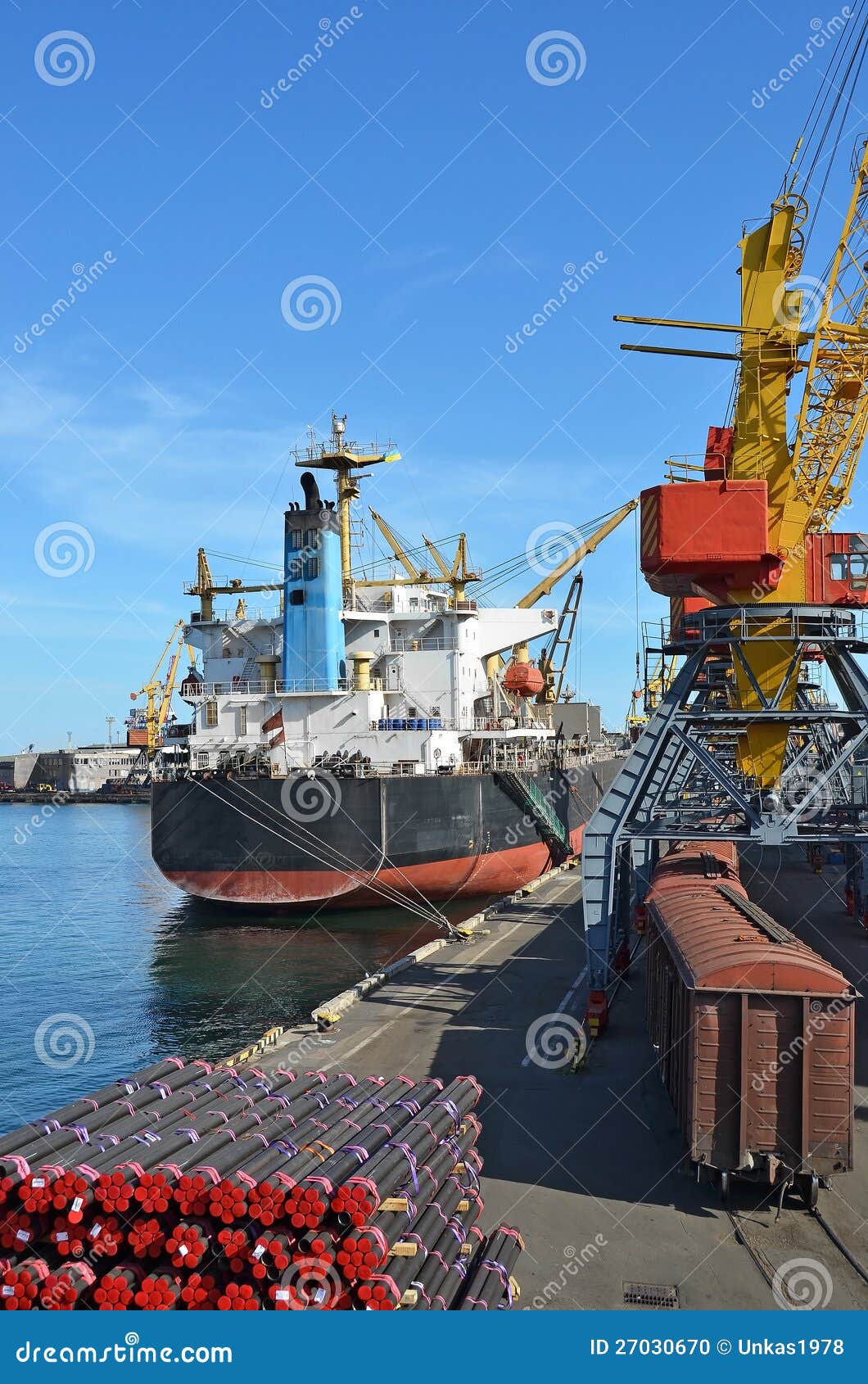 Cargo Crane, Pipe, Train and Ship Stock Photo - Image of freight, pier ...