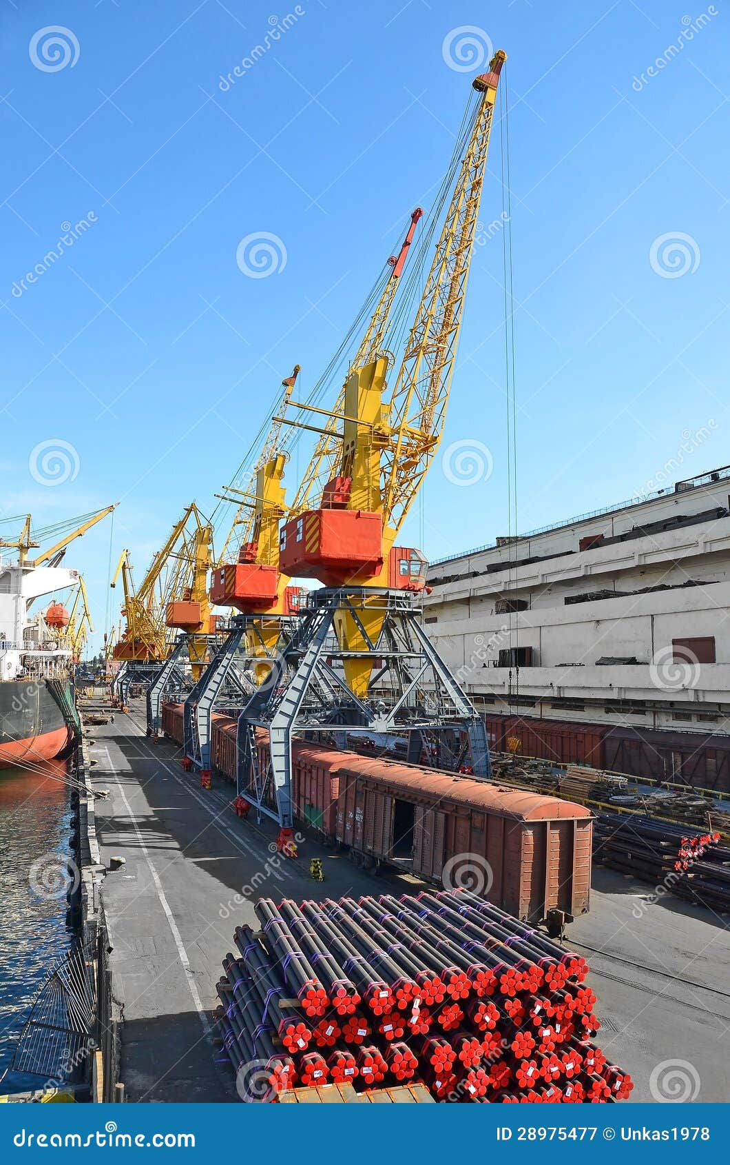 Cargo Crane, Pipe, Train and Ship Stock Image - Image of loading ...