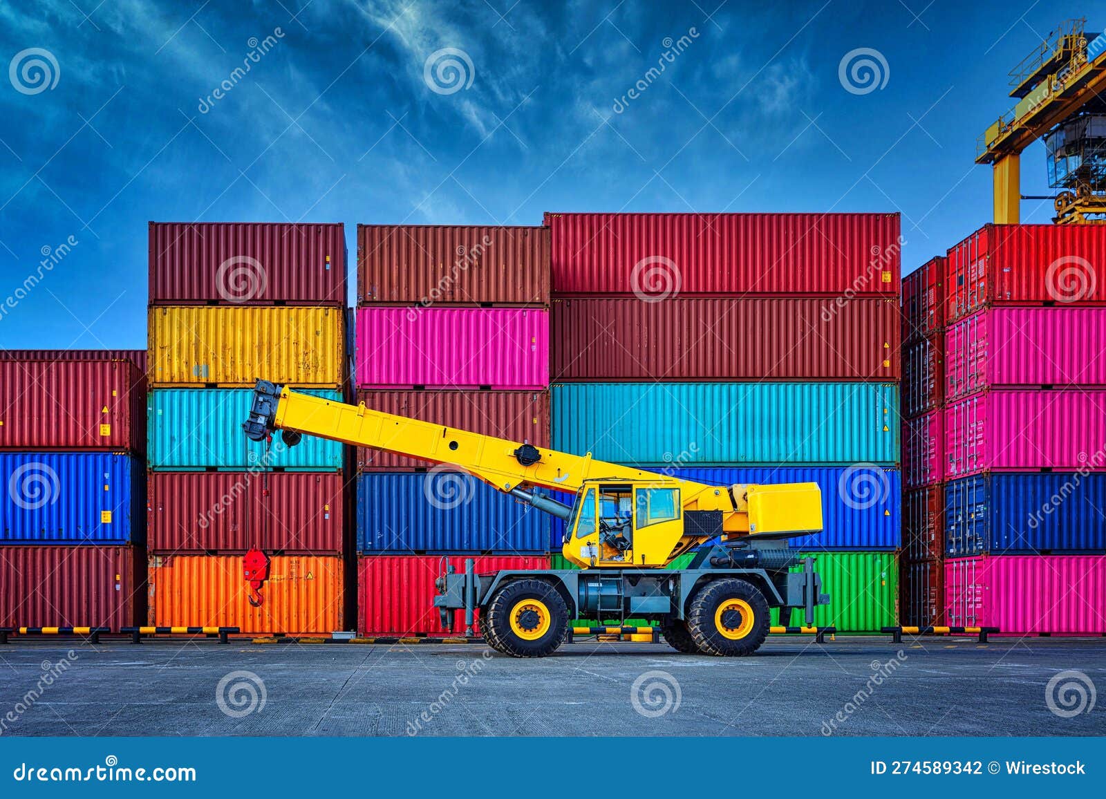 Cargo Crane is in the Process of Transferring Large Colorful Shipping ...