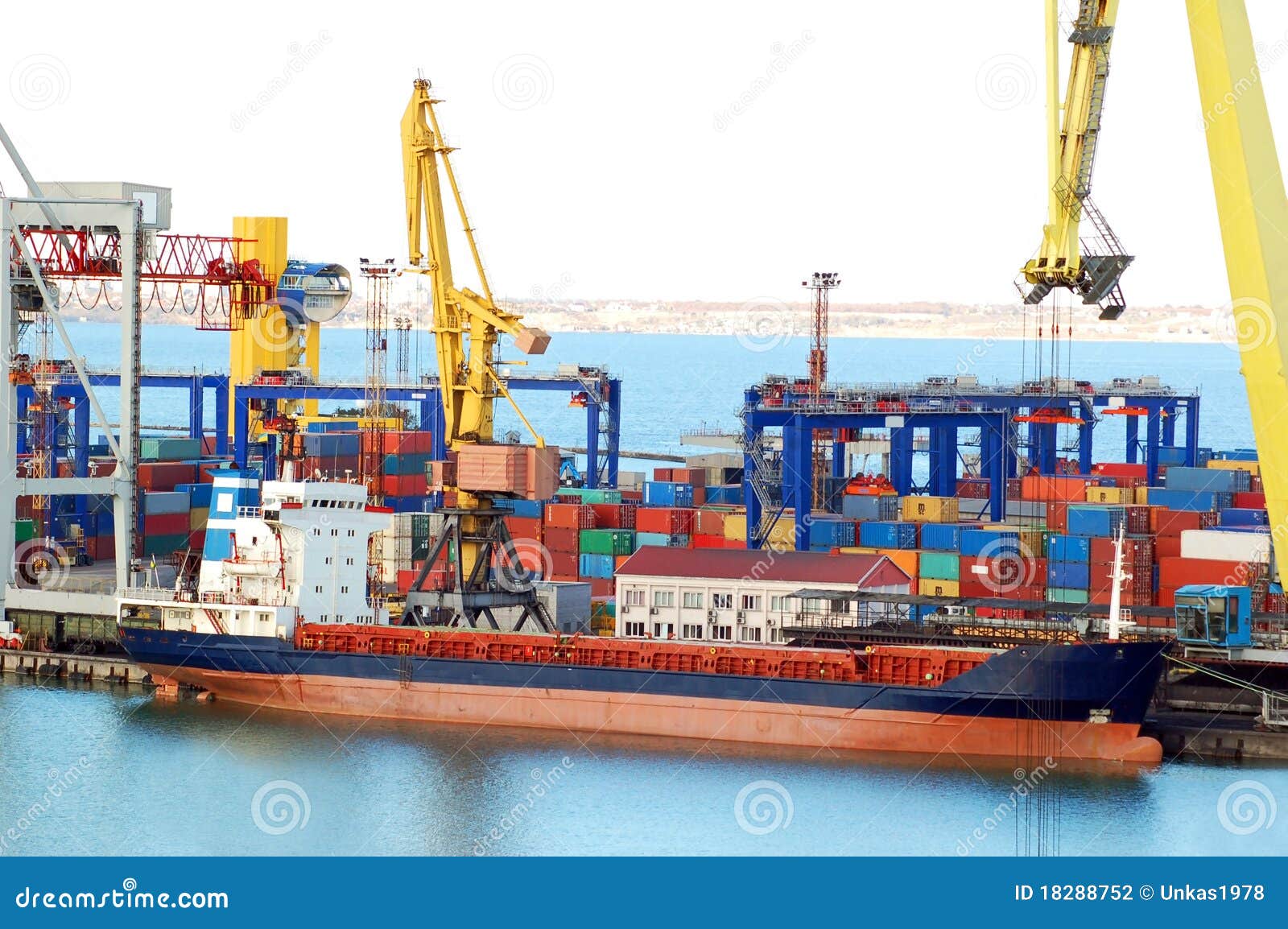 Cargo crane and ship stock photo. Image of industrial - 18288752