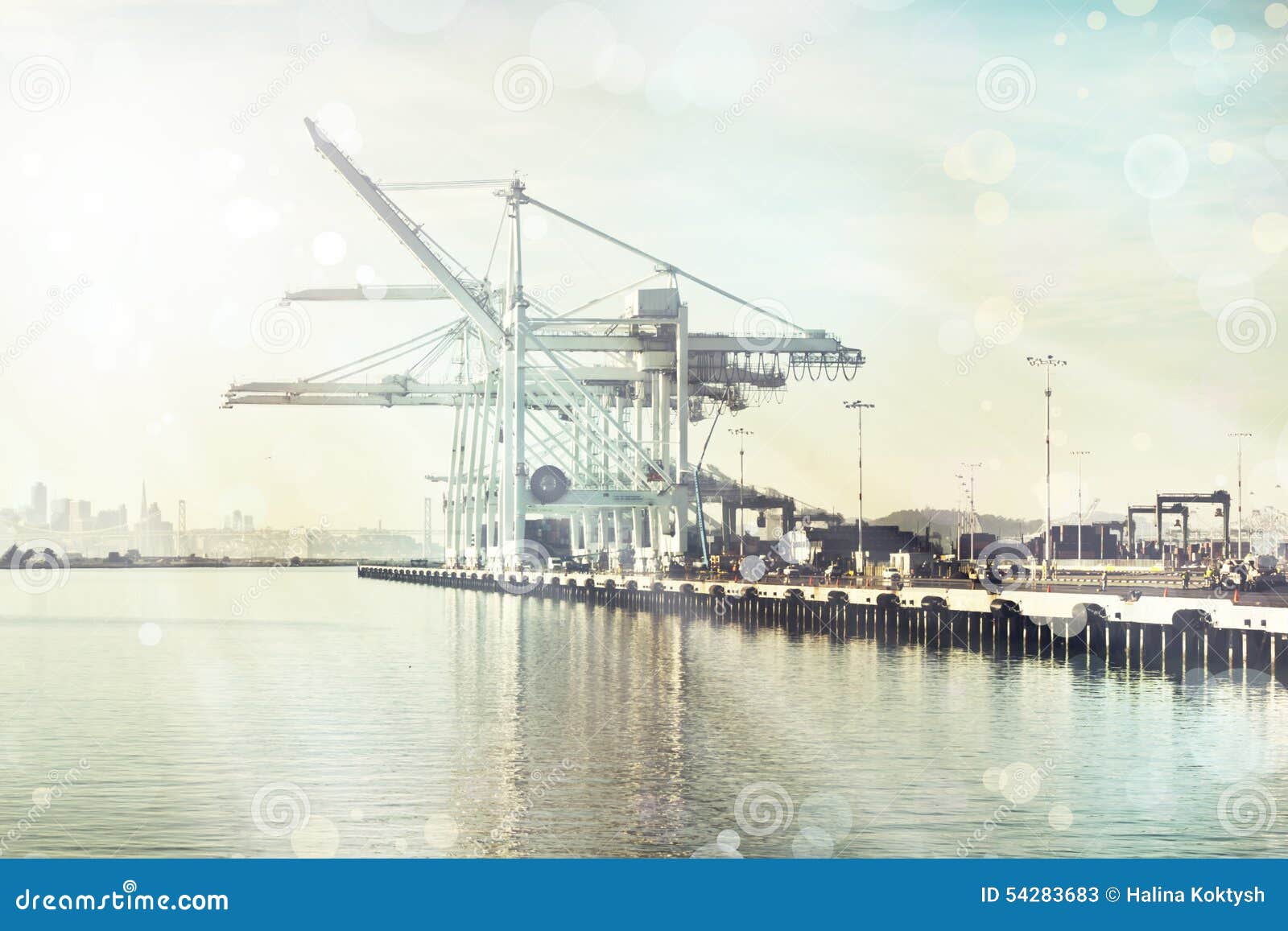 Cargo Cranes in Oakland Harbor on a Nice Day. Stock Image - Image of ...