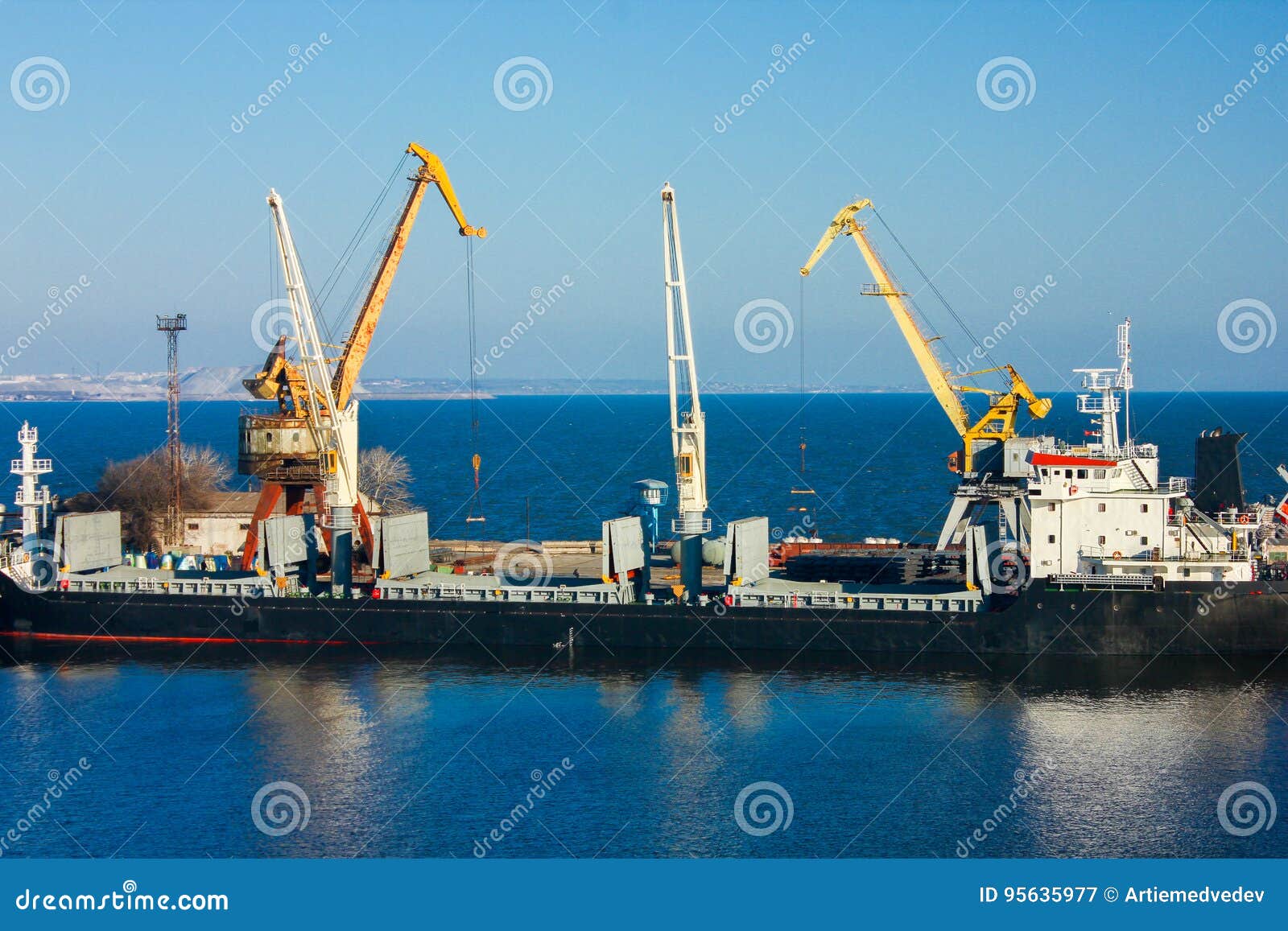 Cargo Cranes Transship Bulk in the Dock of Industrial Sea Port Stock ...
