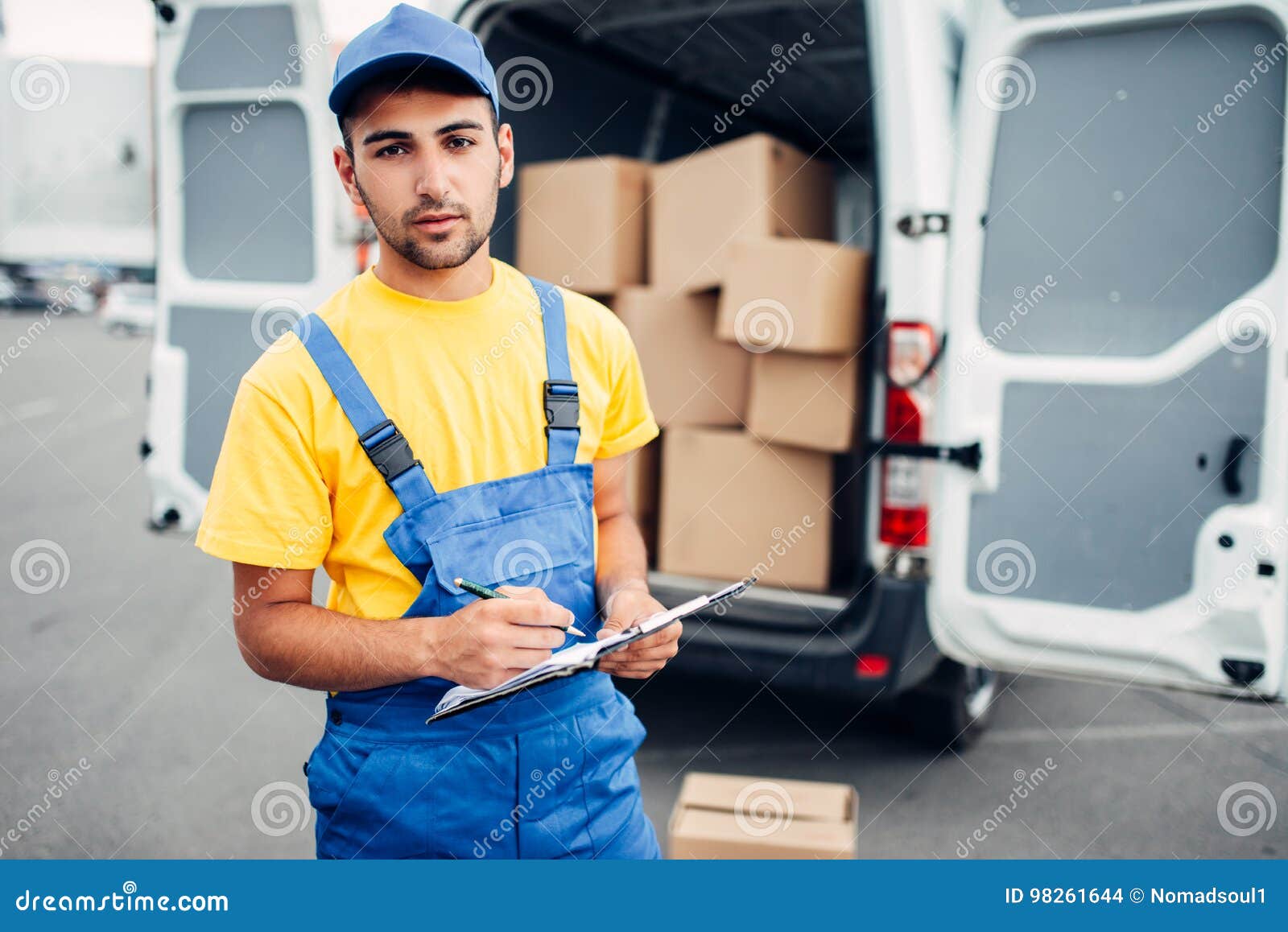 Cargo Delivery, Courier and Truck with Boxes Stock Photo - Image of ...