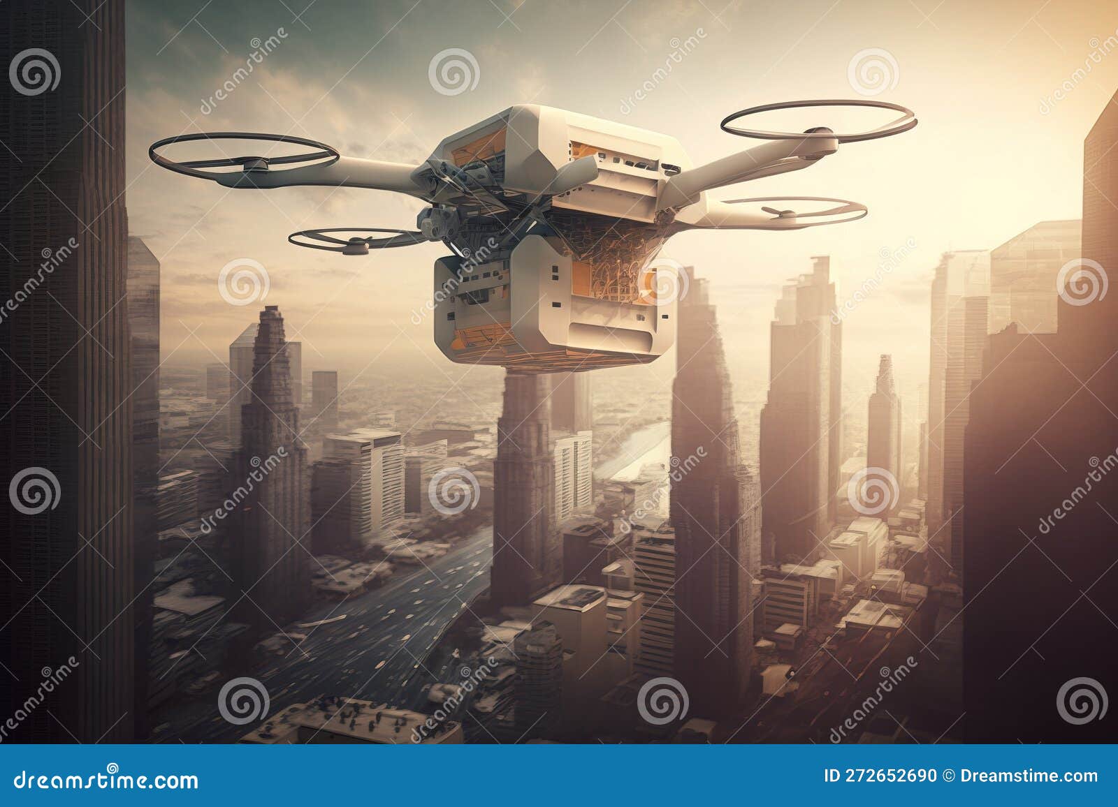 Cargo Delivery Drone Flies Over a Large City. Generative AI Stock Photo ...