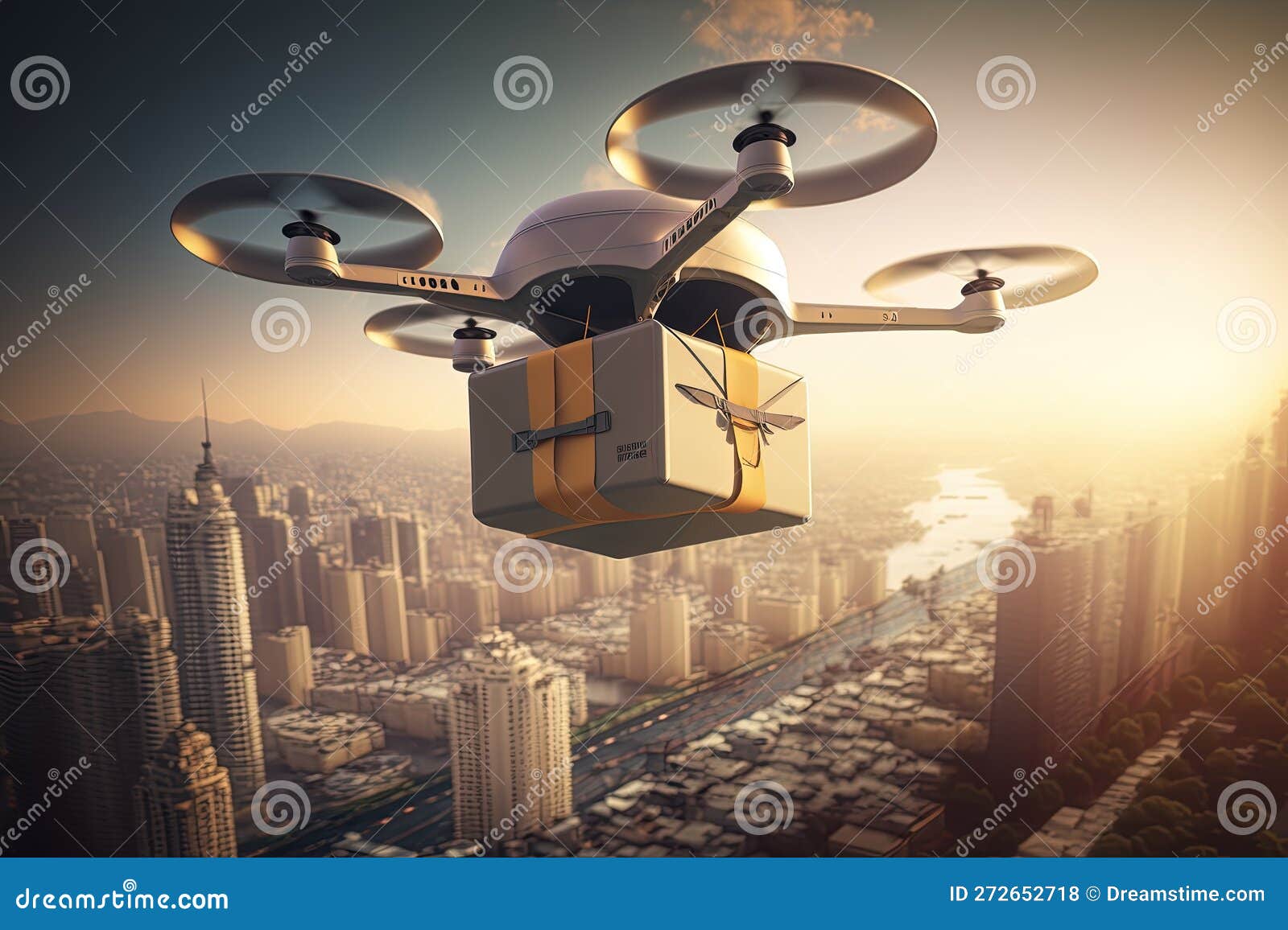 Cargo Delivery Drone Flies Over a Large City. Generative AI Stock Photo ...