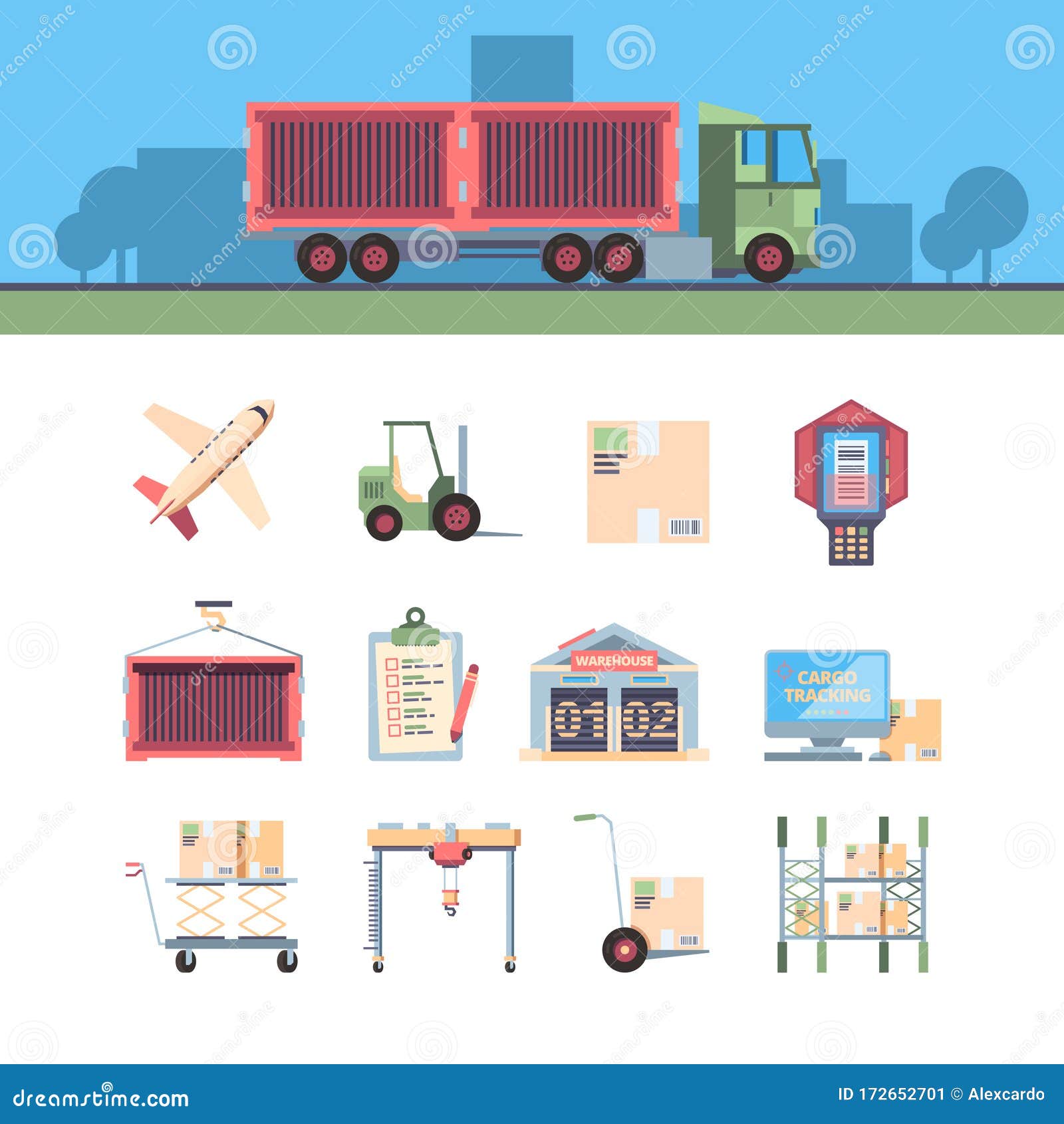 Cargo Delivery Icon. Aircraft Loader Computer Warehouse Van and Other ...