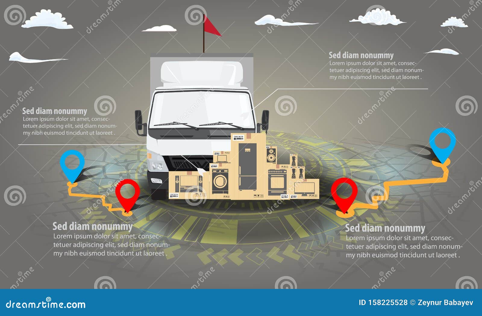 Cargo Delivery Truck Infographic with Stack of Cardboard Boxes ...