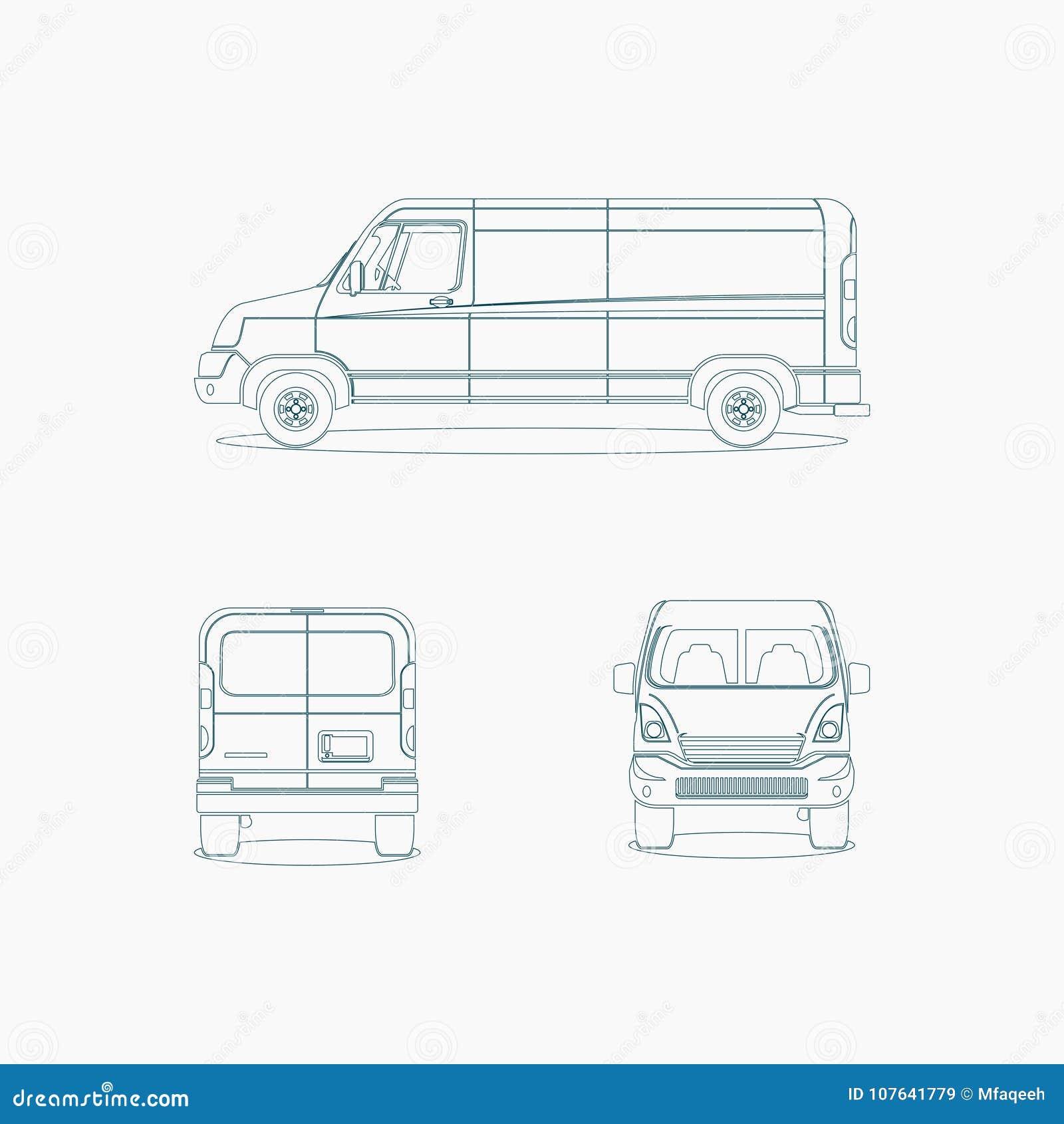 Cargo Delivery Van Vector Illustration in Outline Style Stock Vector ...