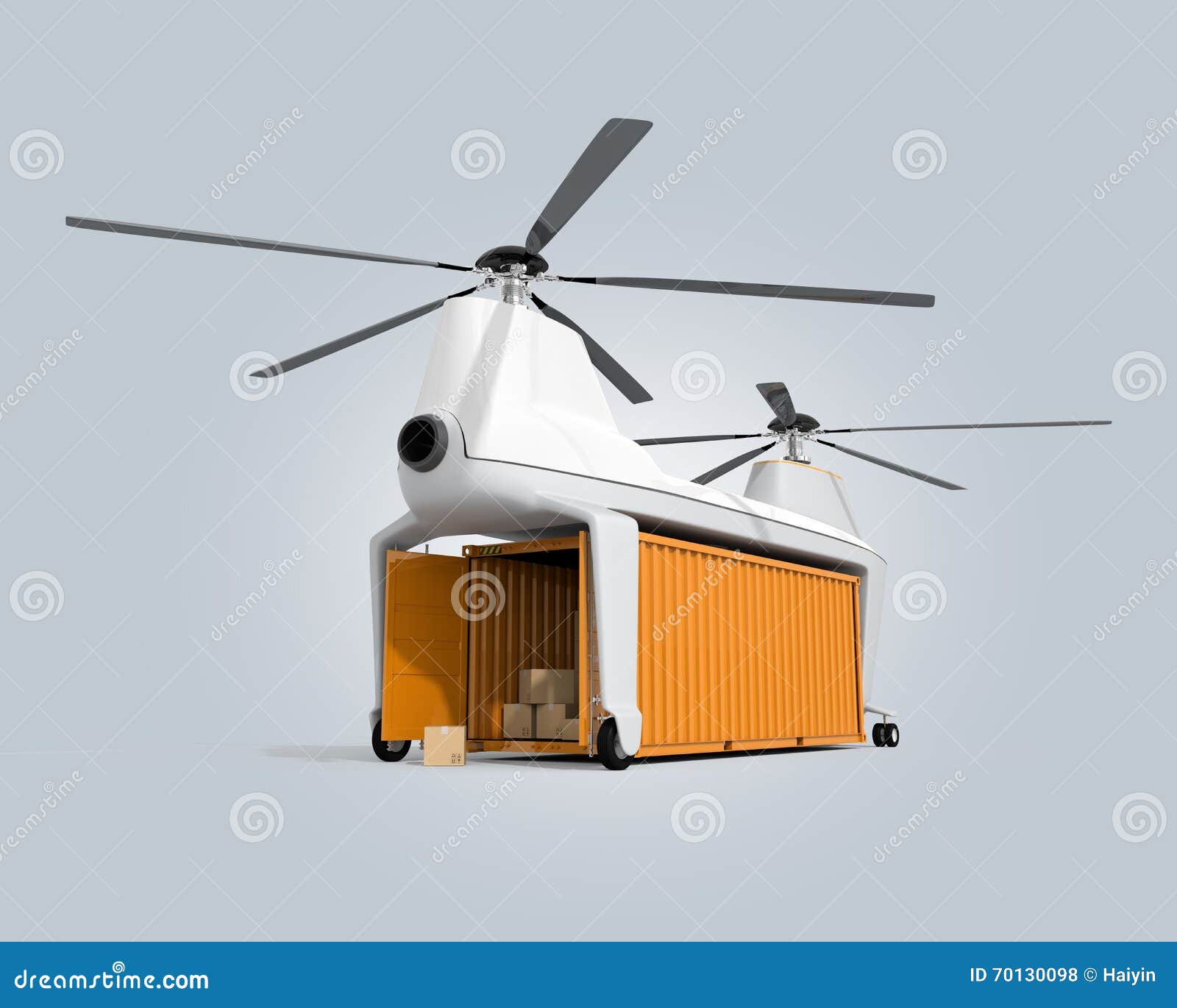 Cargo Drone with Opened Cargo Container on Light Gray Background Stock ...