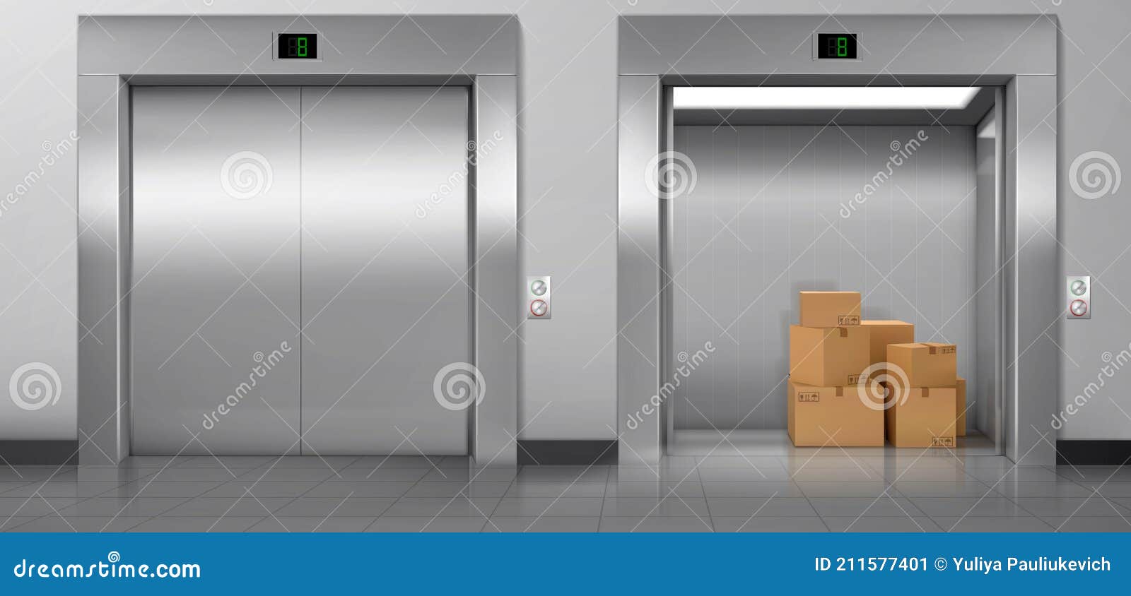 Cargo Elevators with Cardboard Boxes Stock Vector - Illustration of ...
