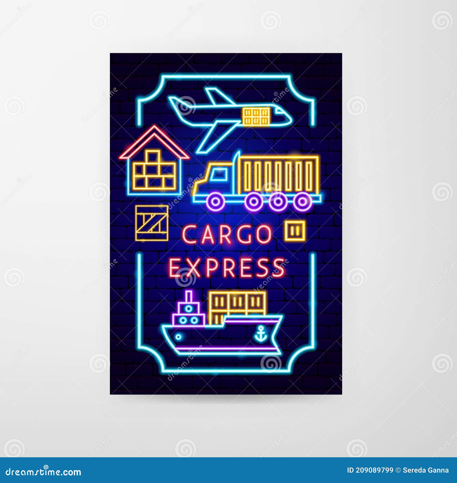 Cargo Express Neon Flyer stock vector. Illustration of courier - 209089799