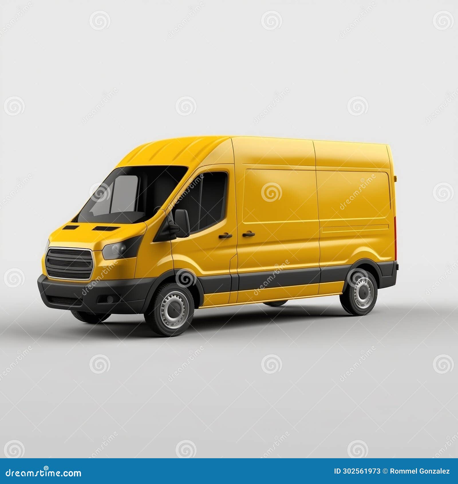 Cargo Express Van Yellow Vehicle Left View. 3D Rendering Stock ...