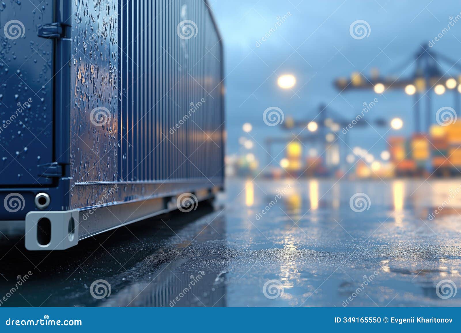 Cargo Freight Container with Working Crane Bridge in Shipyard on a ...