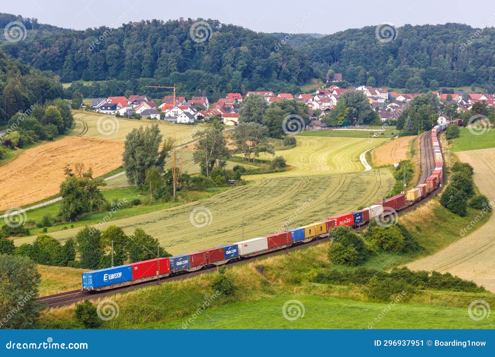 Cargo Freight Train with Containers on the Filstalbahn in Lonsee ...