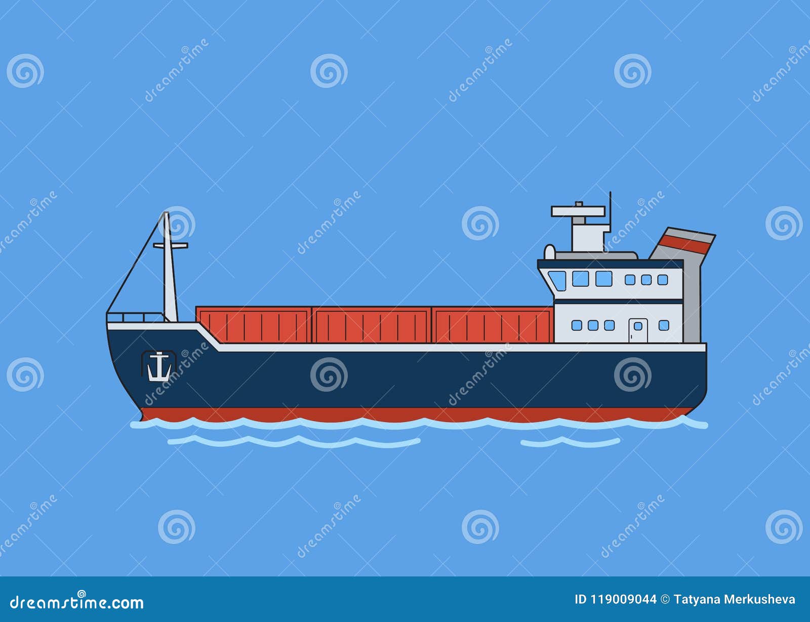 Cargo Freighter Boat. Flat Vector Illustration. Isolated On Blue ...