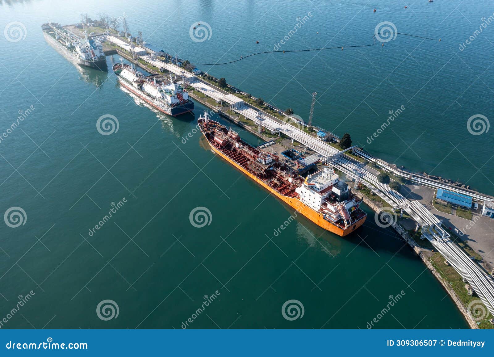 Cargo and Fuel Ships Docked at Industrial Port Stock Image - Image of ...