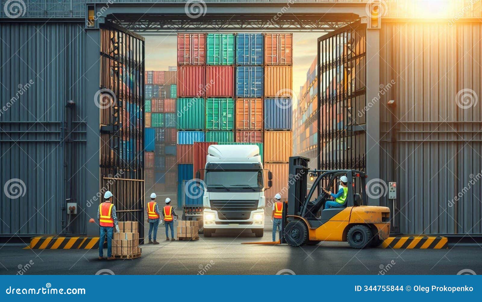 Cargo Gate and Unloading Ramp at Busy Logistics Center AI Stock Photo ...
