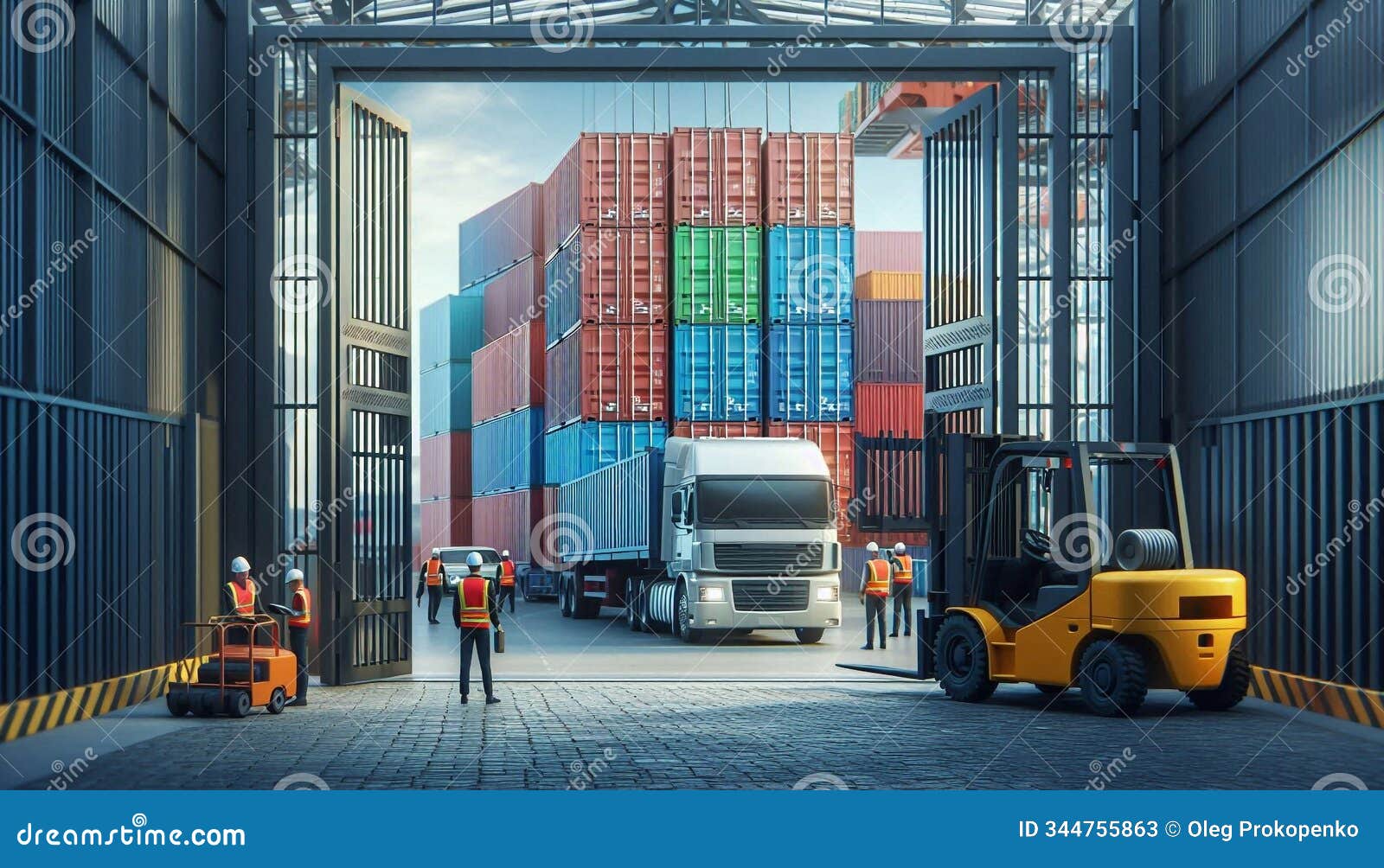 Cargo Gate and Unloading Ramp at Busy Logistics Center AI Stock Image ...