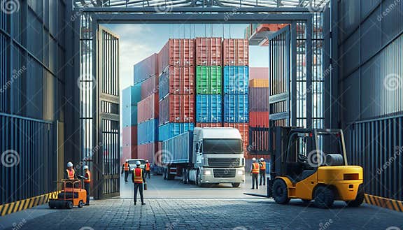 Cargo Gate and Unloading Ramp at Busy Logistics Center AI Stock Image ...