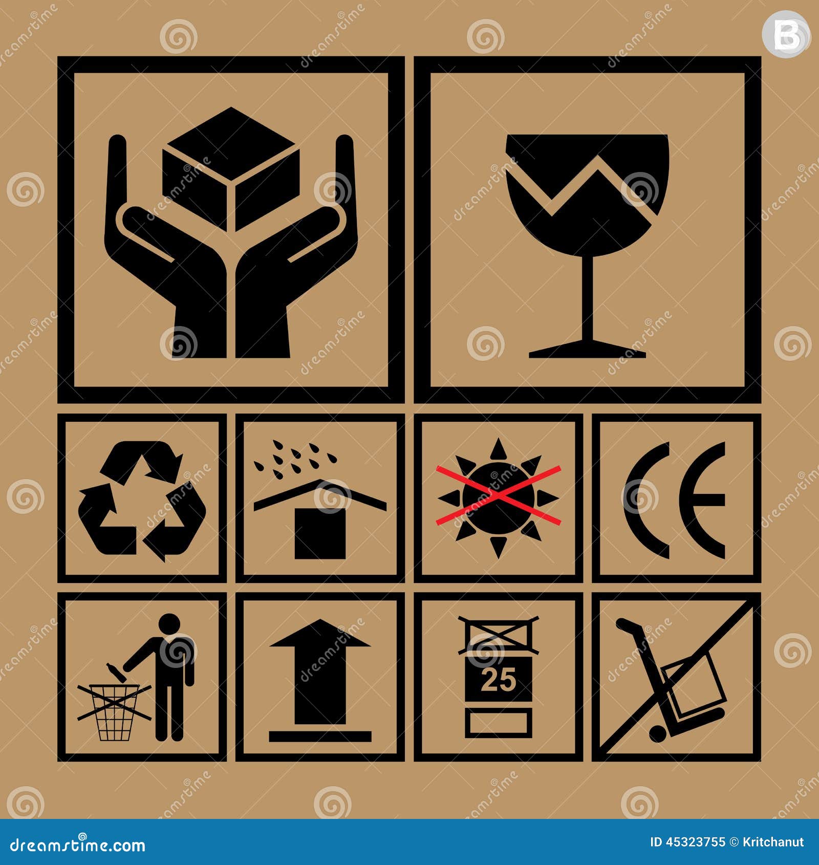 Cargo Handling Icons Used Beside The Boxes And Packaging Vector ...