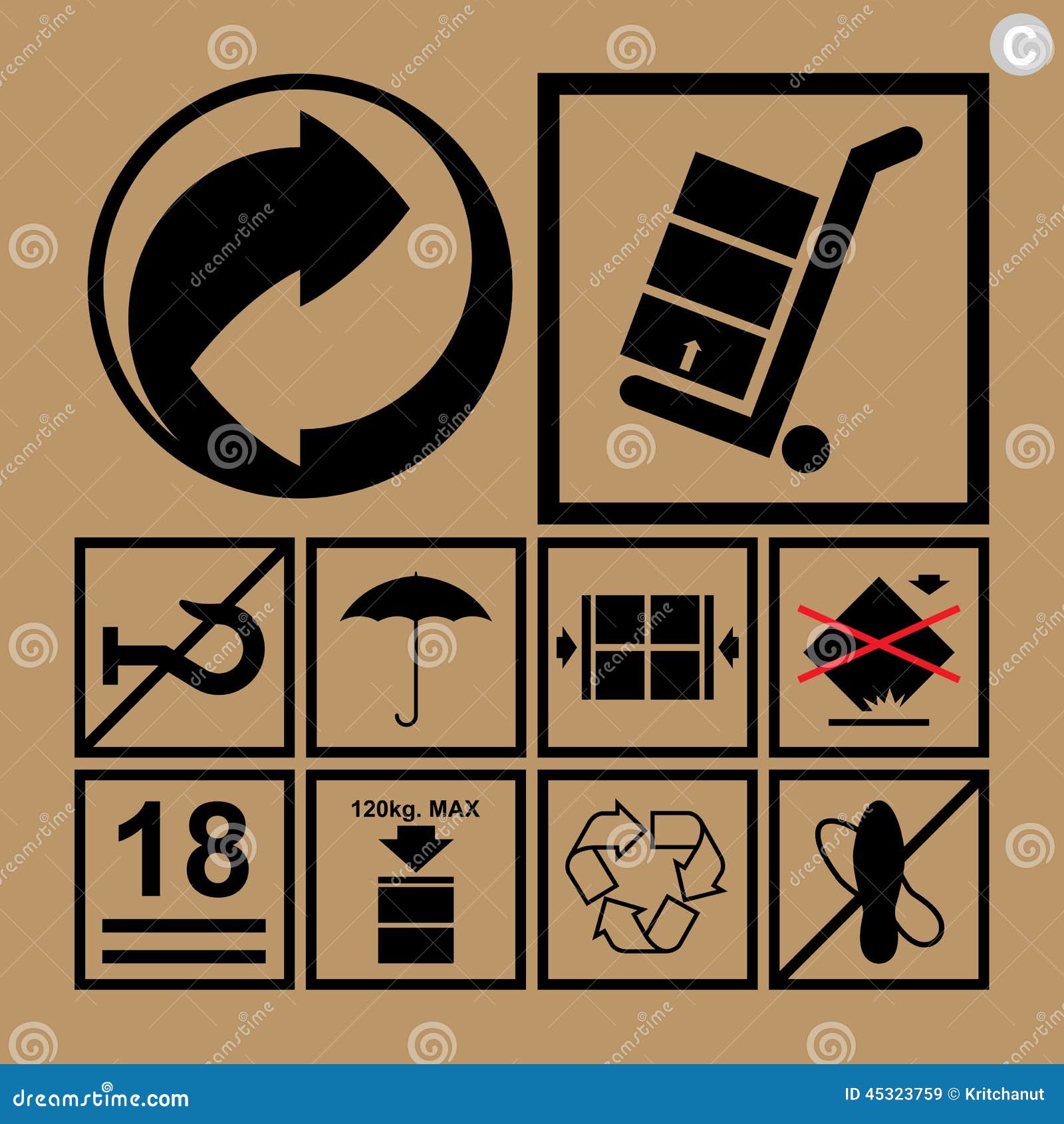 Cargo Handling Icons Used Beside The Boxes And Packaging Vector ...