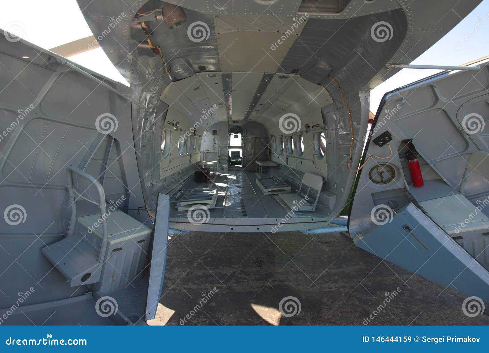Cargo helicopter fuselage stock image. Image of porthole - 146444159