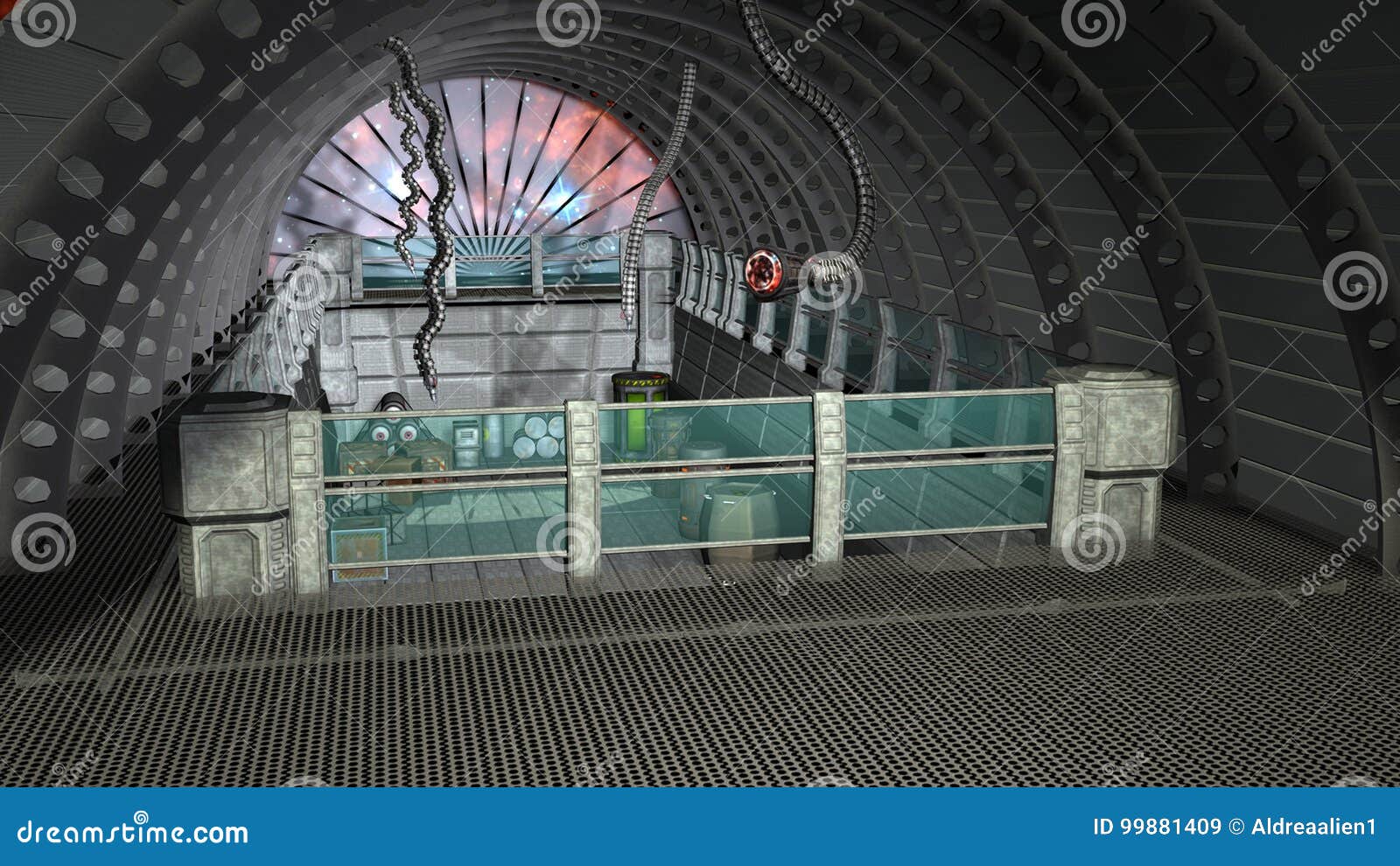 Cargo hold in a spaceship stock illustration. Illustration of empty ...