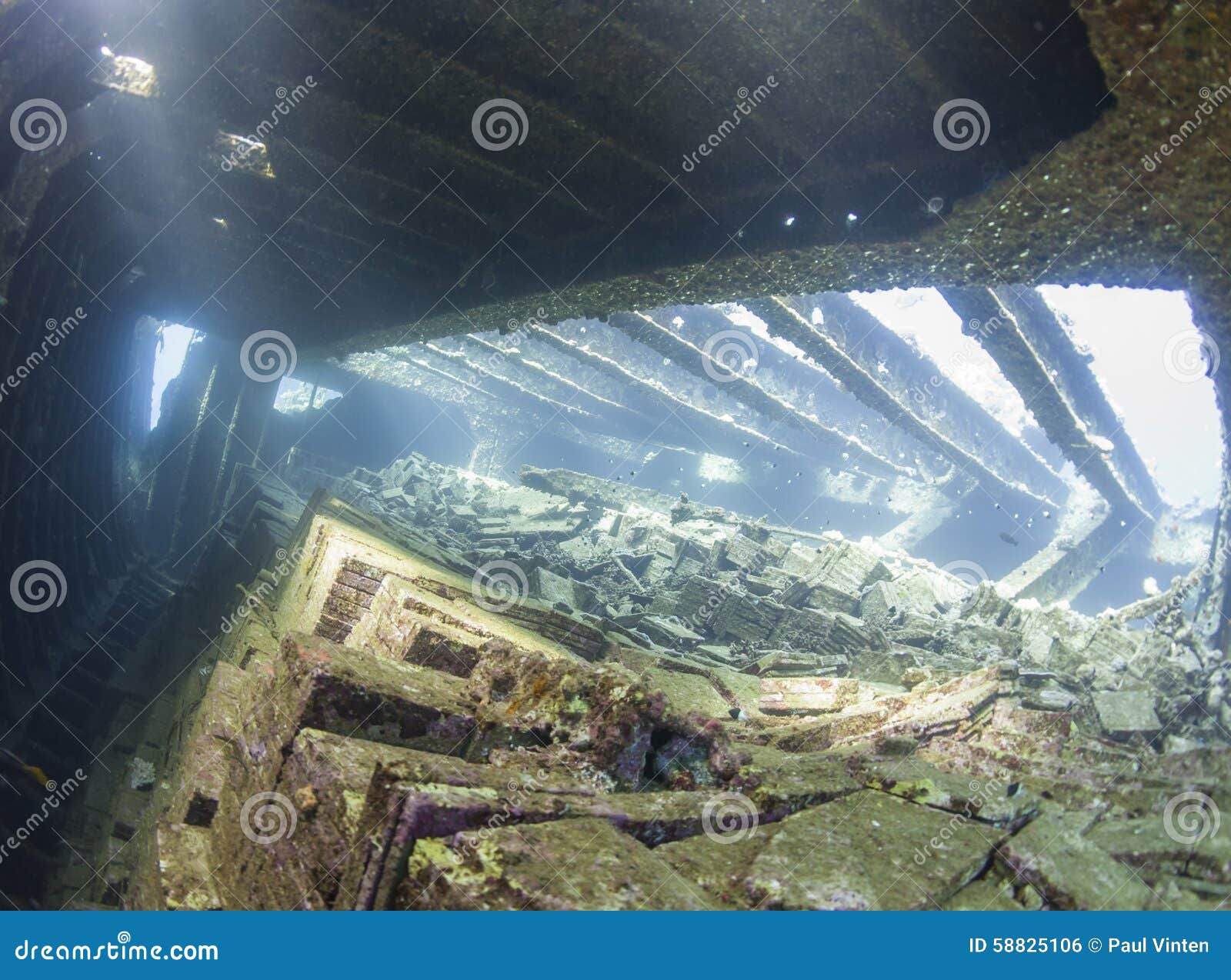 Cargo Hold in an Underwater Shipwreck Stock Photo - Image of cargo ...