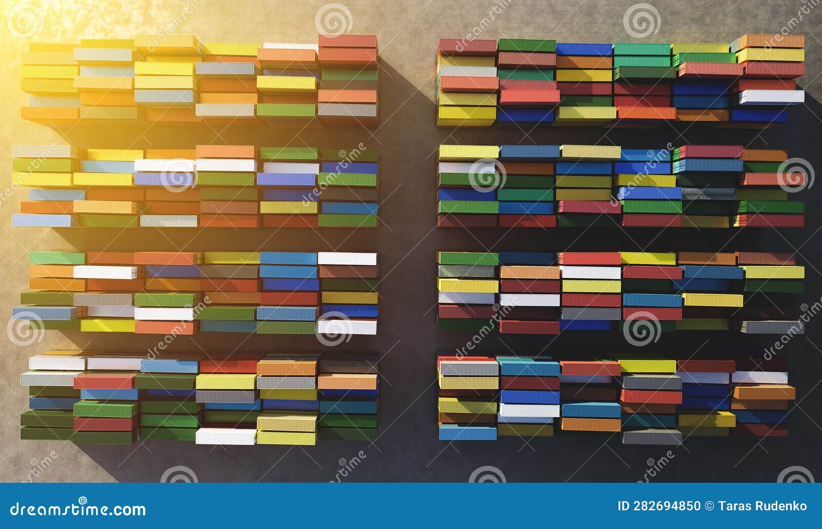 Cargo Industrial Containers Stacked in Rows of Different Colors for ...