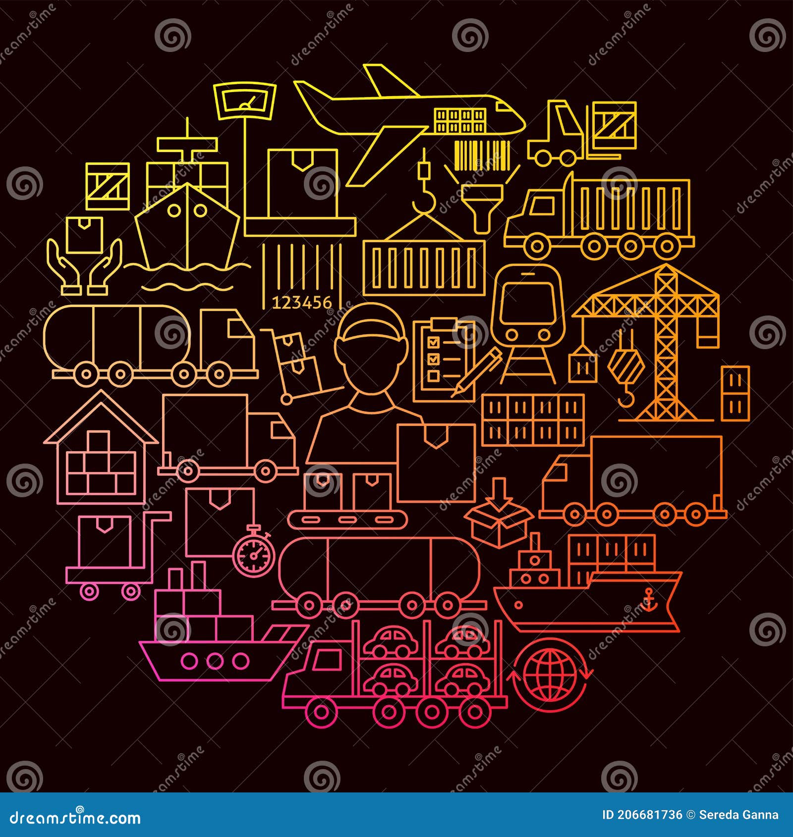 Cargo Line Icon Circle Concept Stock Illustration - Illustration of ...