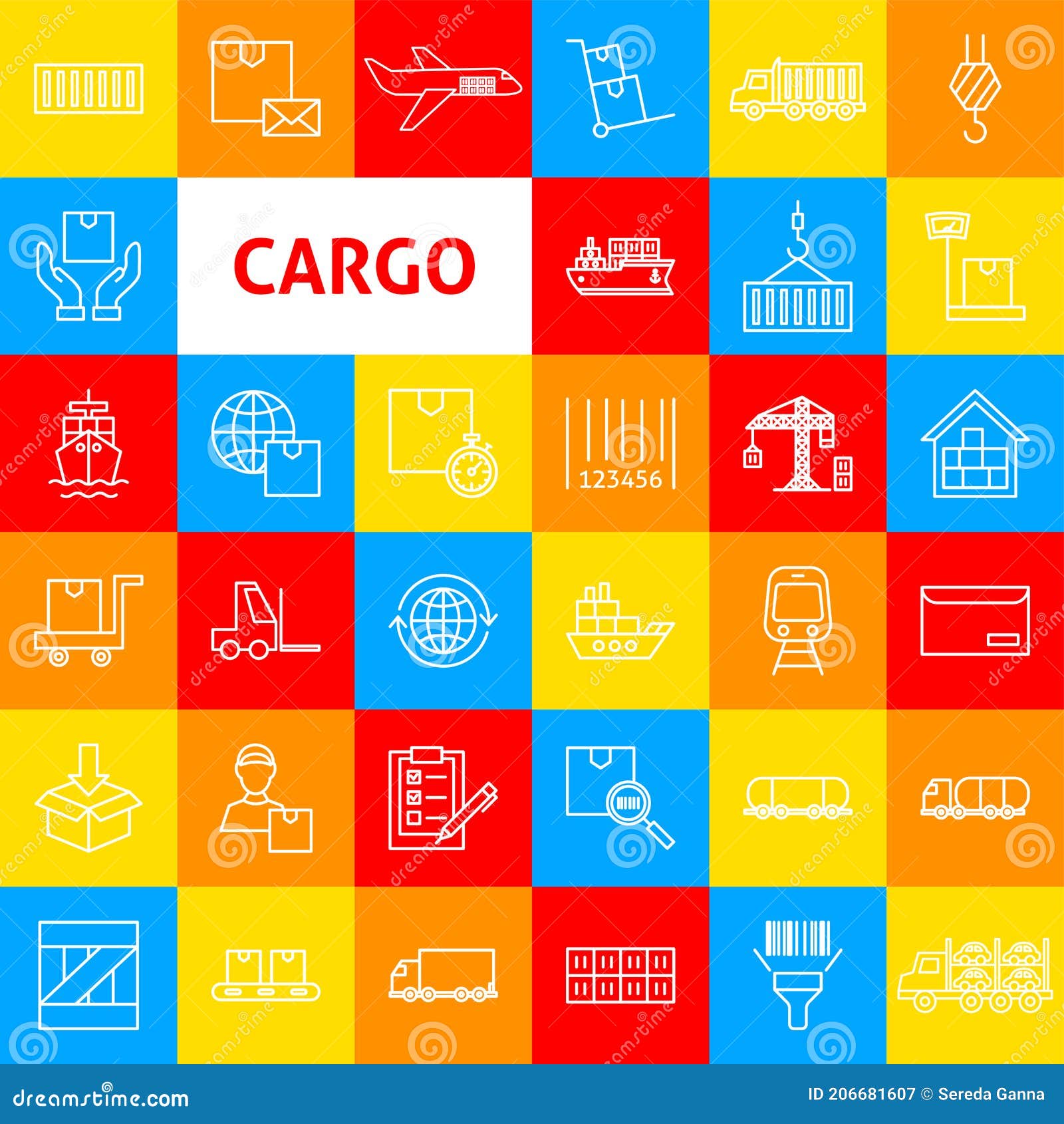 Cargo Line Icons stock illustration. Illustration of airplane - 206681607