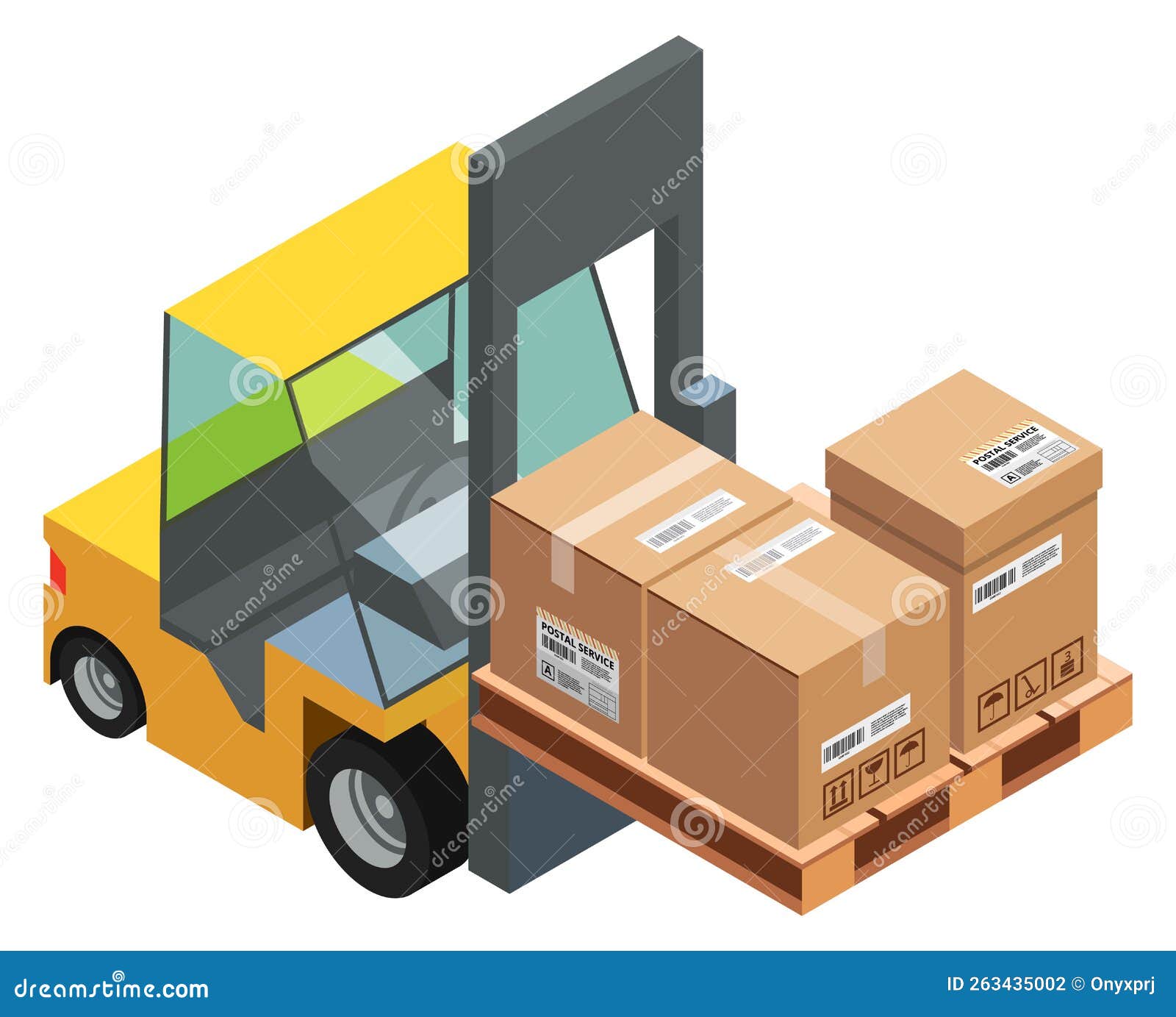 Cargo Loader with Cardboard Boxes. Isometric Forklift Icon Stock Vector ...