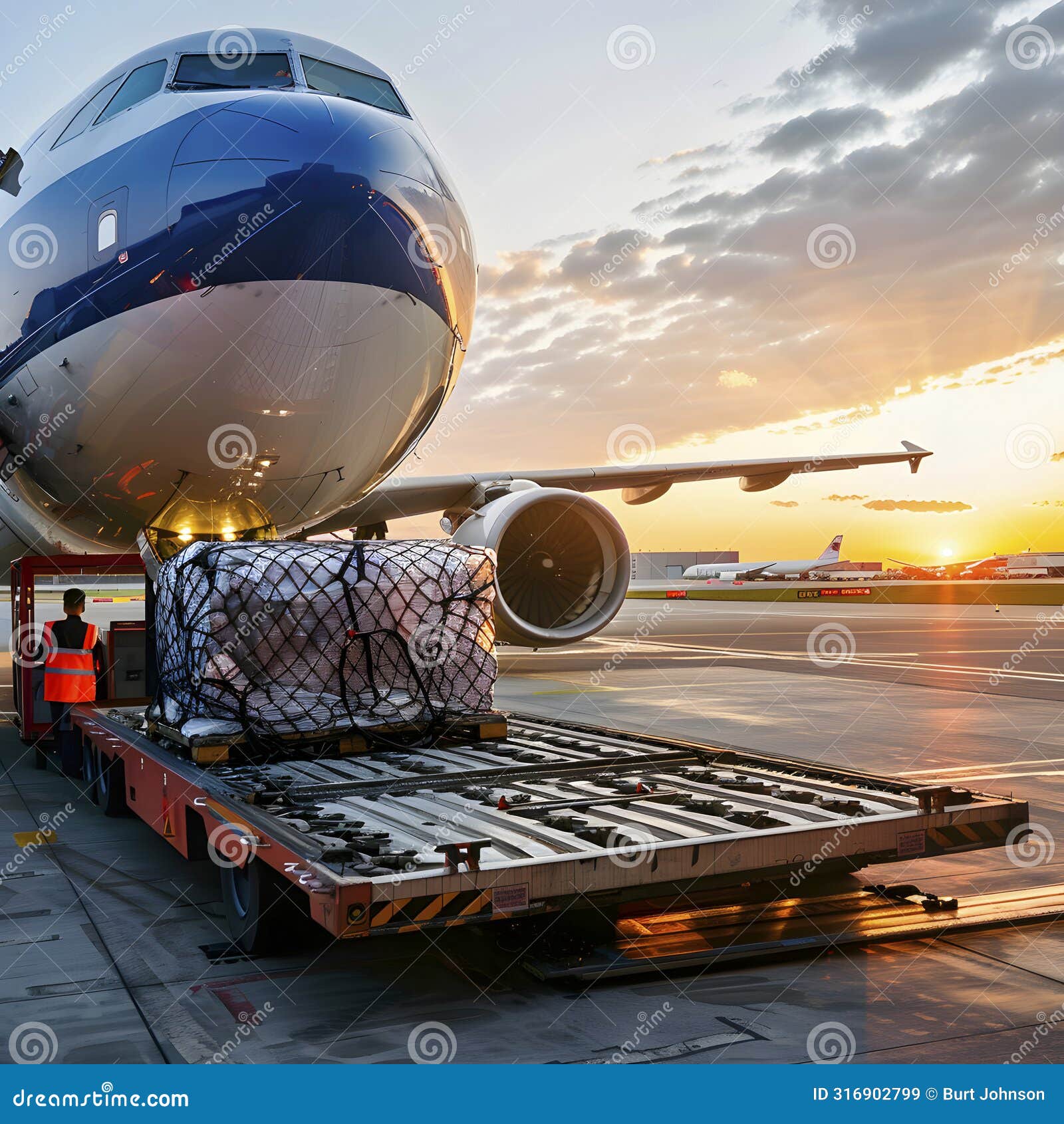 Cargo Loading on Aircraft at Sunset Stock Image - Image of plane ...