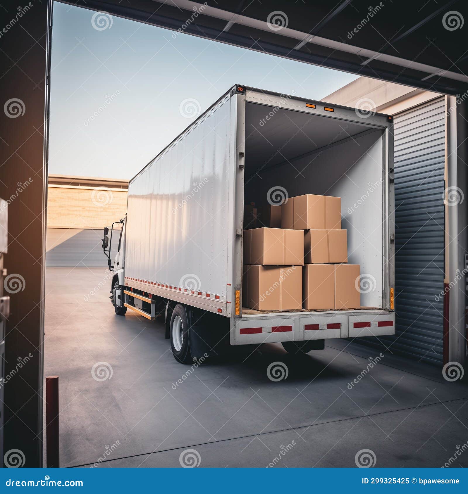 Cargo Loading, Open Delivery Truck Being Loaded with Boxes at the ...