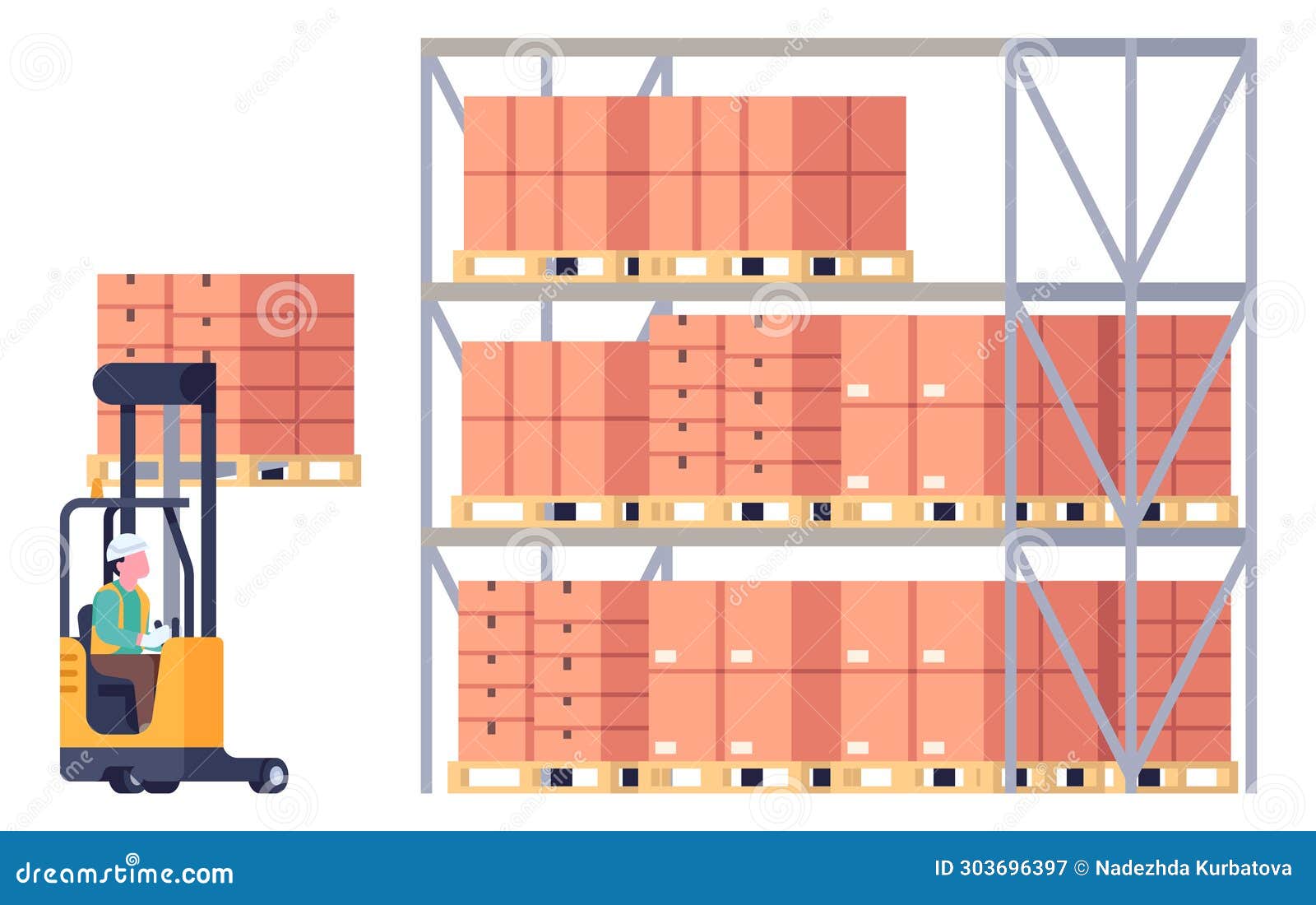 Cargo Logistics. Forklift Loading Containers In Warehouse. Freight ...