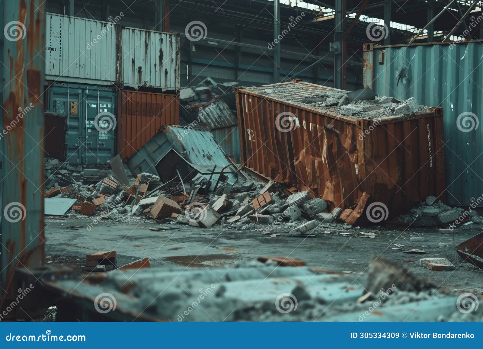 Cargo Multicolored Old Containers with Corrosion in Cloudy Weather ...