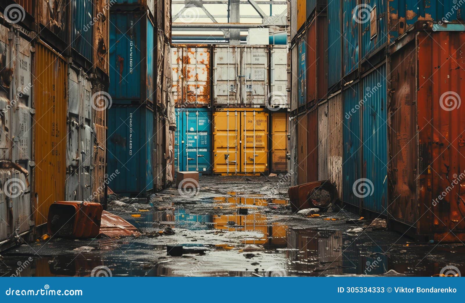 Cargo Multicolored Old Containers with Corrosion in Cloudy Weather ...