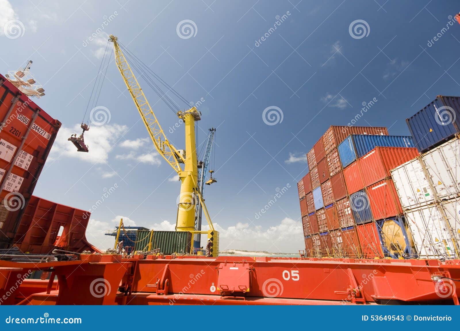Cargo Operation Aboard Container Ship Stock Image - Image of bulk ...