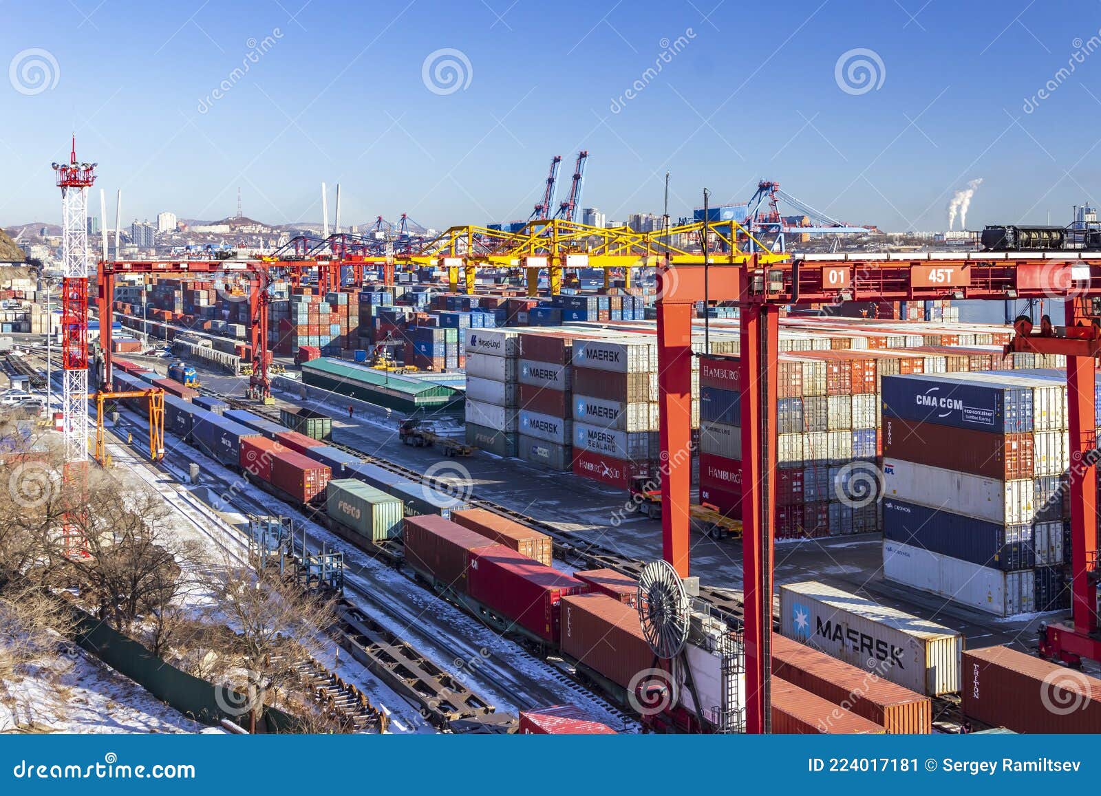 Cargo Operations At The Container Terminal In The Commercial Port Of Vladivostok Editorial Photo