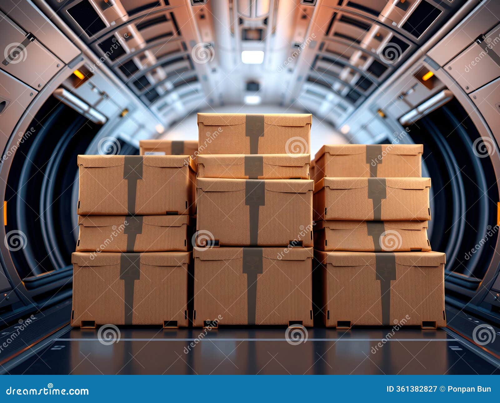 Cargo Packages Stacked Inside an Airplane for Air Freight ...