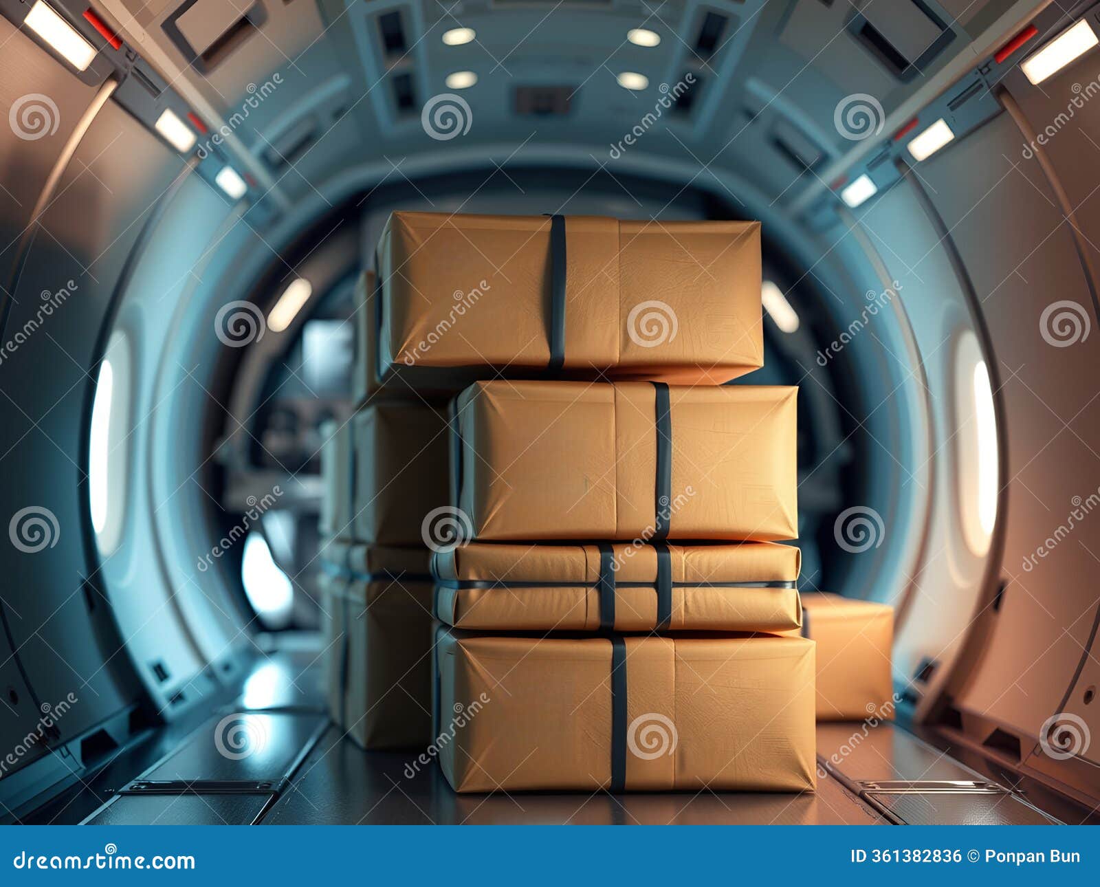 Cargo Packages Stacked Inside an Airplane for Air Freight ...