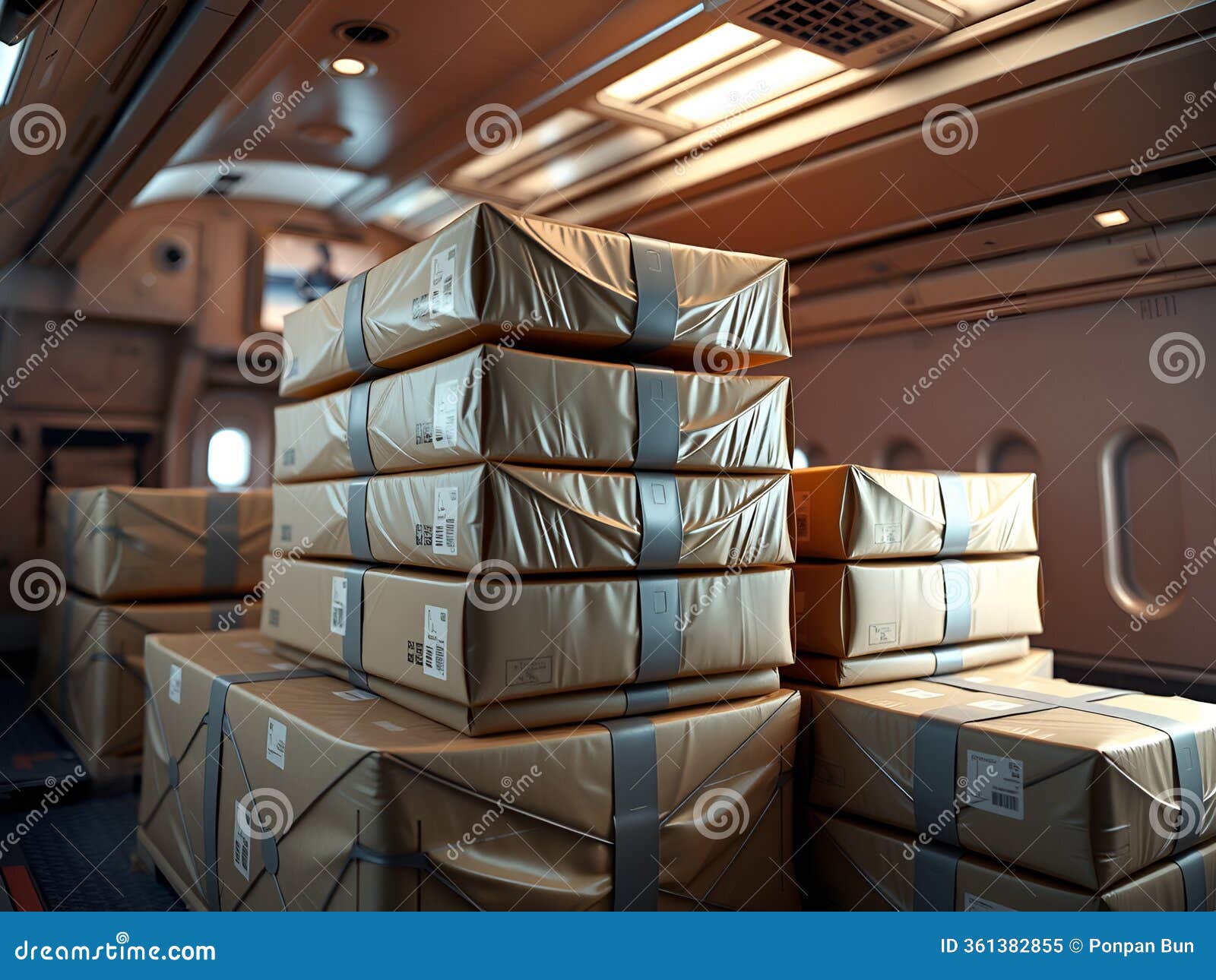Cargo Packages Stacked Inside an Airplane for Air Freight ...
